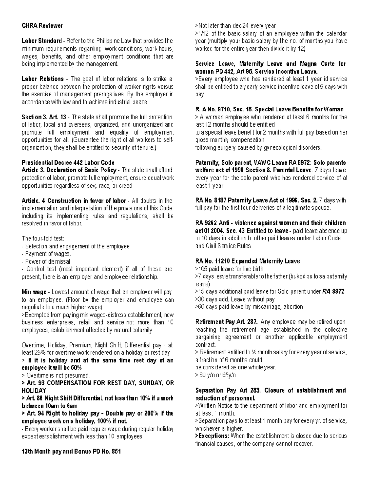 CHRA-Reviewer-1 - Chra Reviewer - CHRA Reviewer Labor Standard - Refer ...