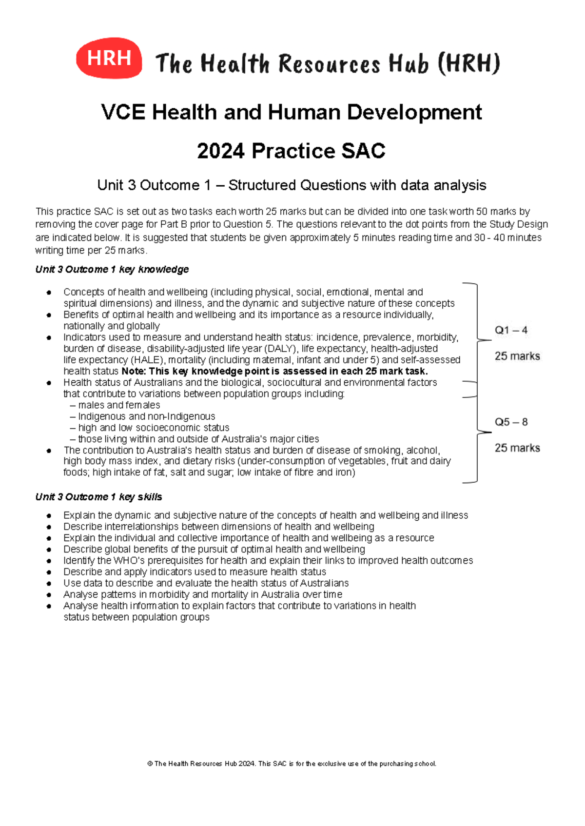 VCE Health and Human Development Unit 3 SAC 1: Structured Q&A with Data ...