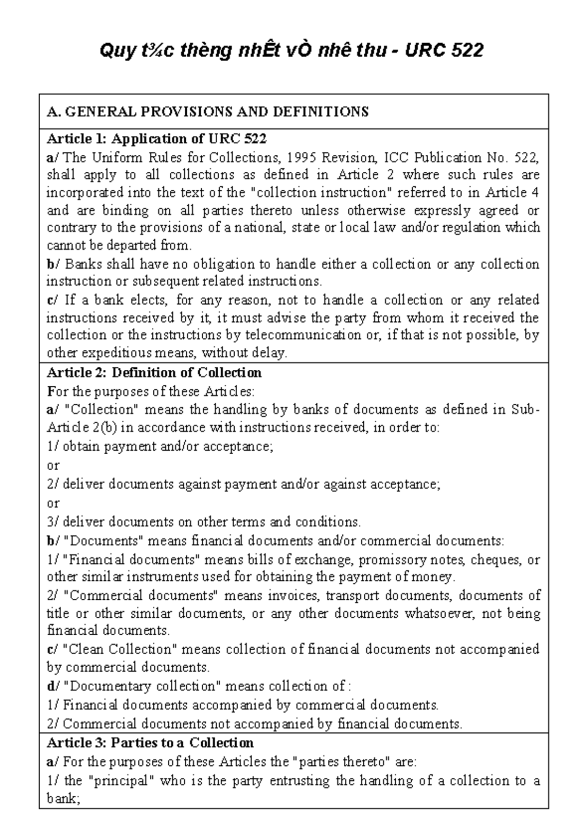 Uniform Rules for Collections: Key Provisions of URC 522 - Studocu