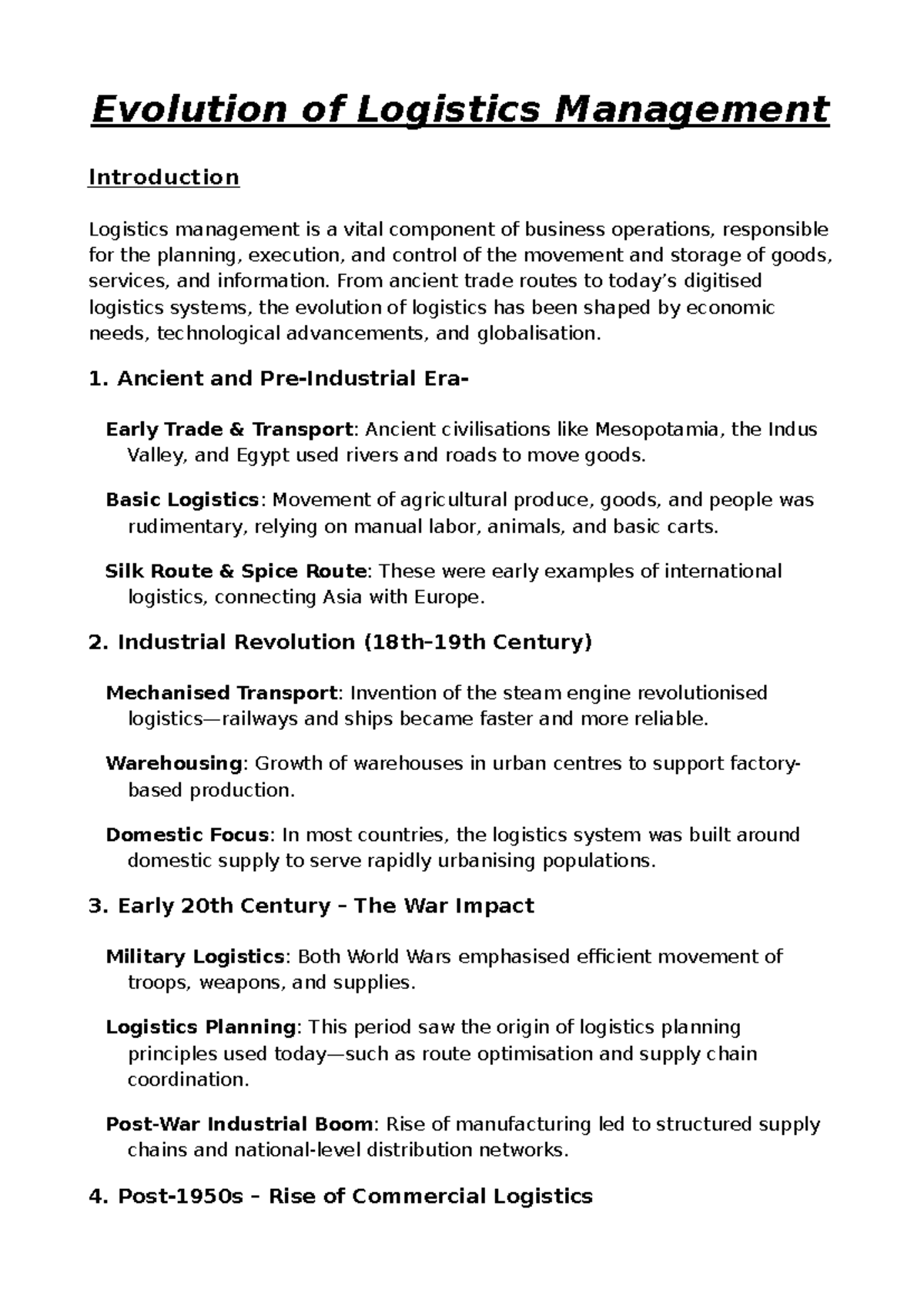 Evolution of Logistics Management - DLM - Studocu