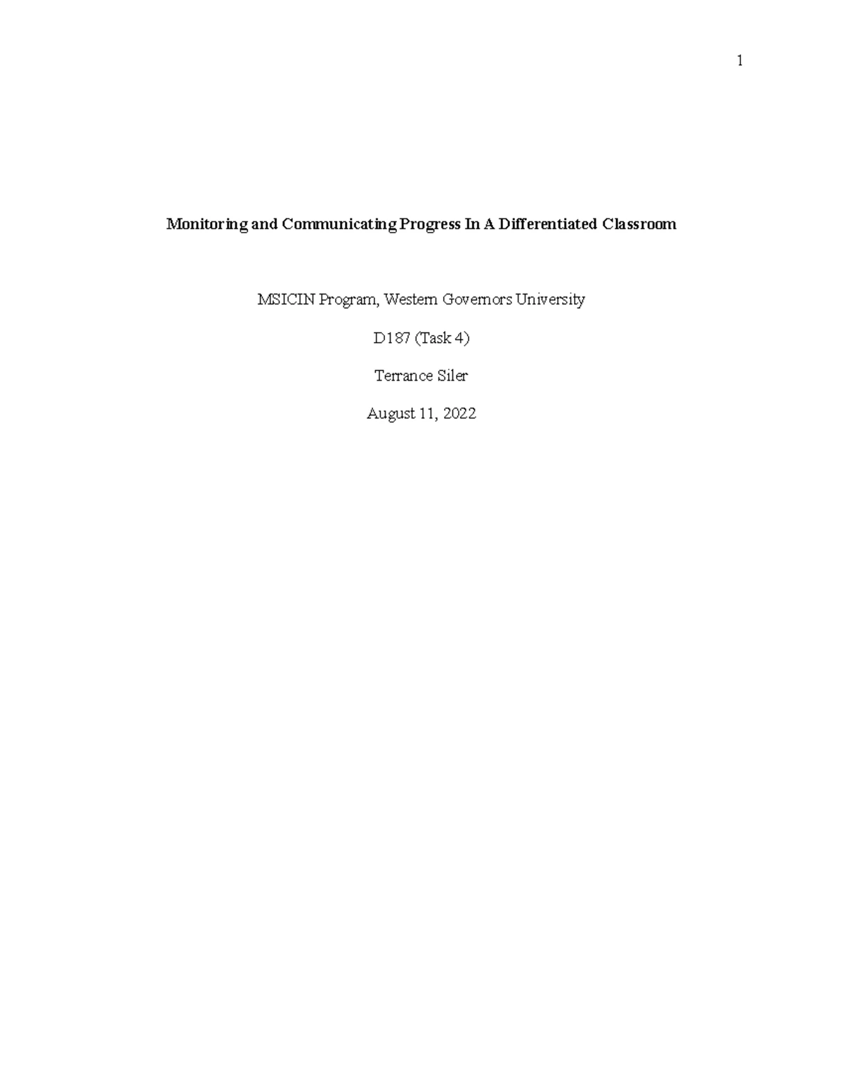 D 187 Task 2 - Assignment for d187 task 2. Passed on the first try. - A ...