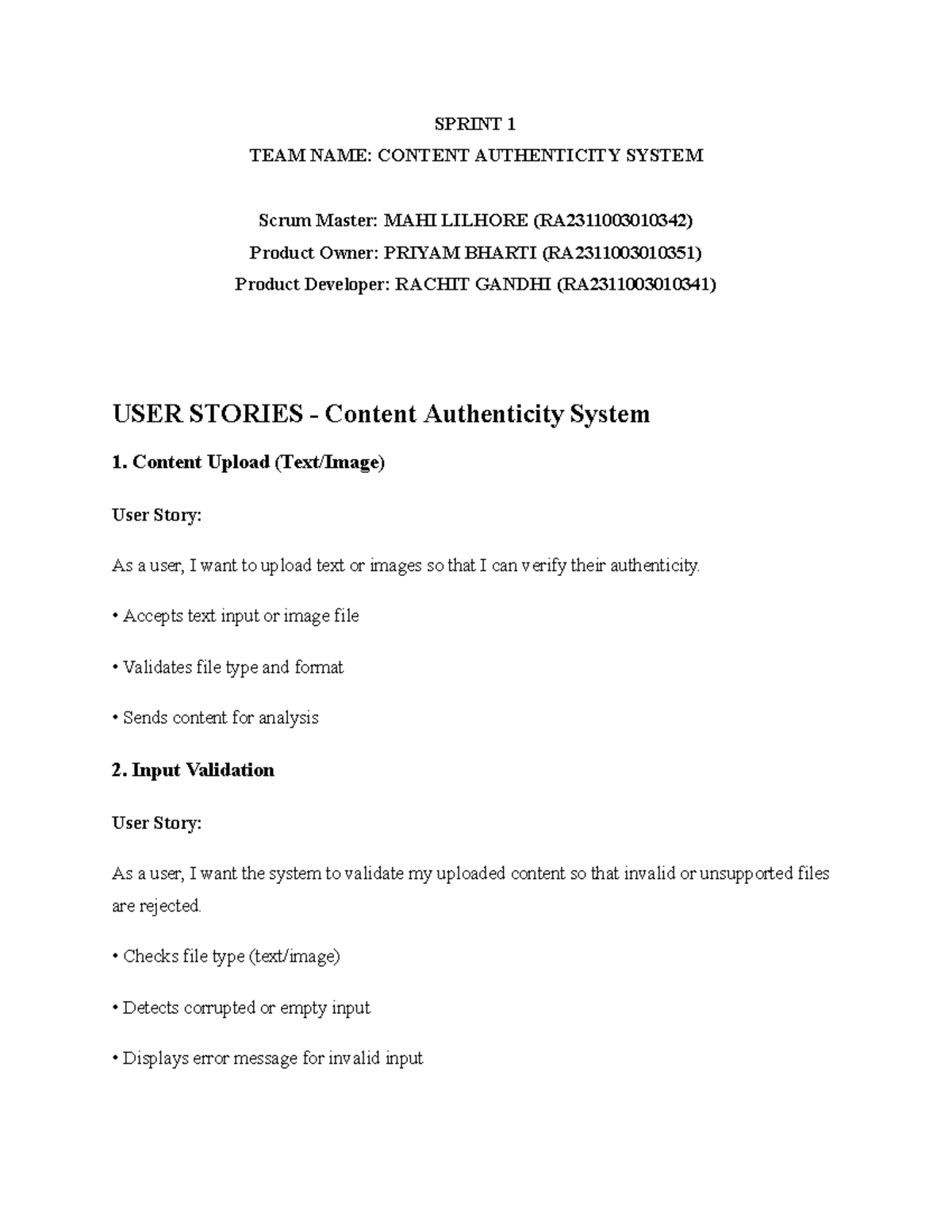Sprint 1 - User Stories & Diagrams for Content Authenticity System ...
