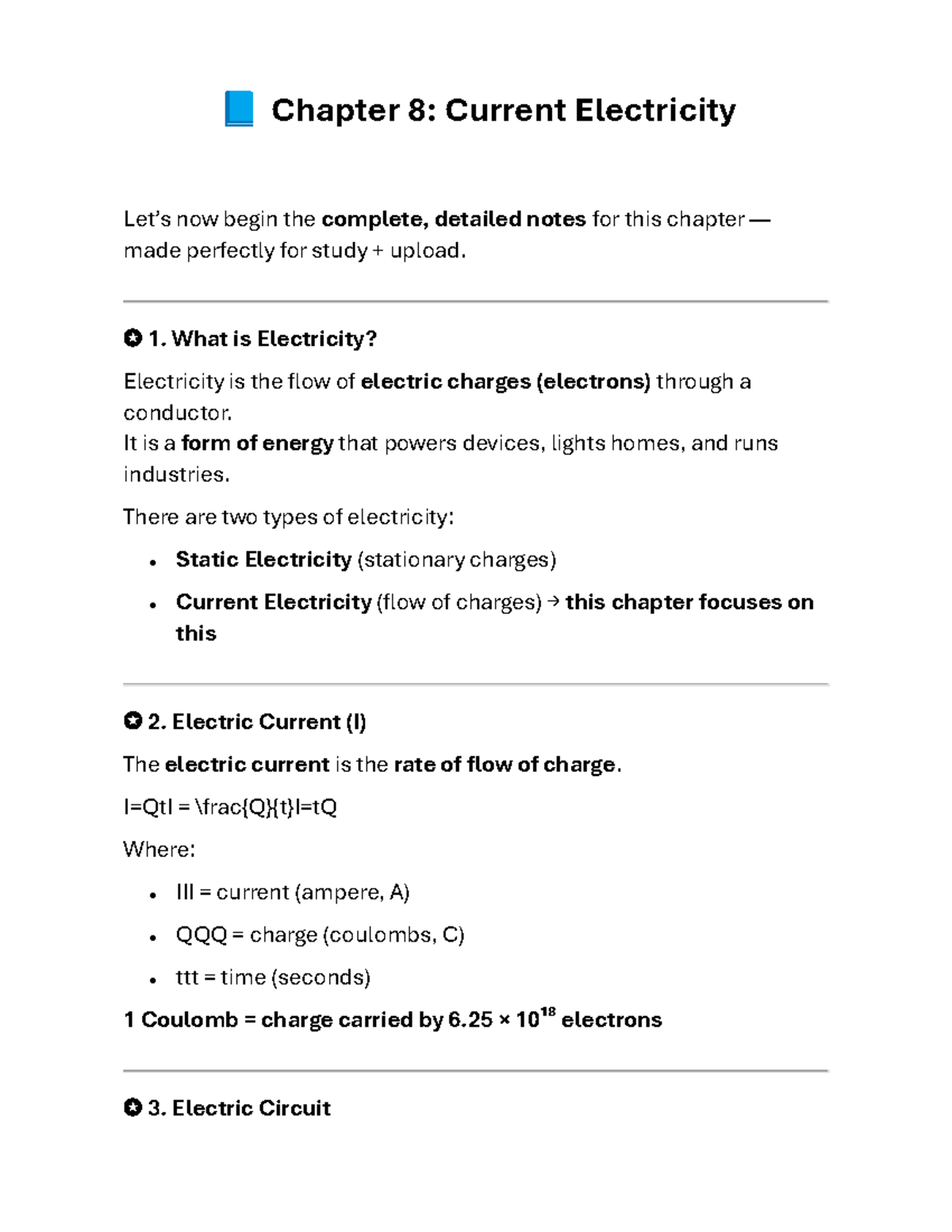 Chapter 8: Current Electricity - Detailed Study Notes (PHY CR) - Studocu