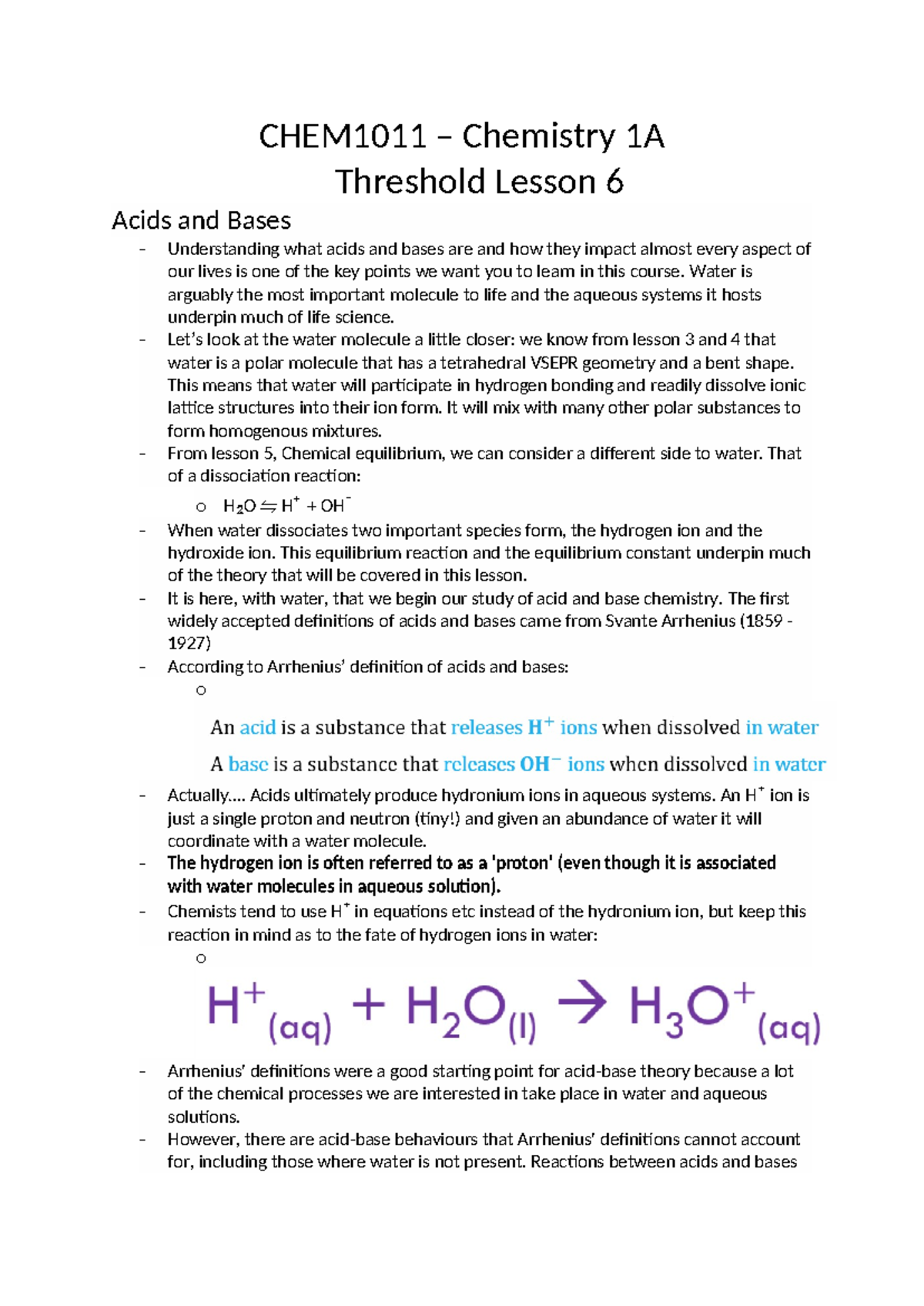 CHEM1011 - Threshold Lesson 6 - CHEM1011 – Chemistry 1A Threshold ...
