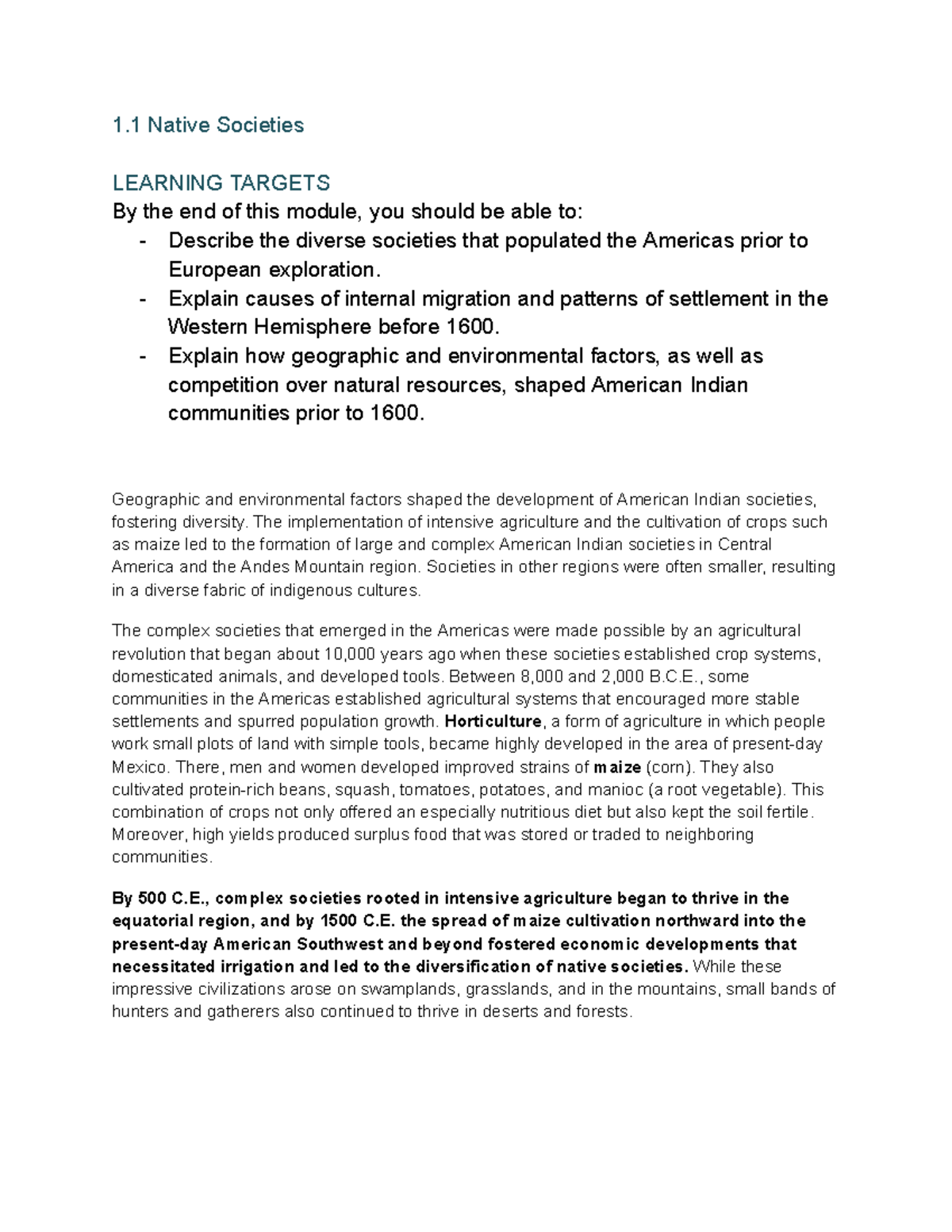 Exploring Pre-Columbian Native Societies in the Americas (HIST 1.1 ...