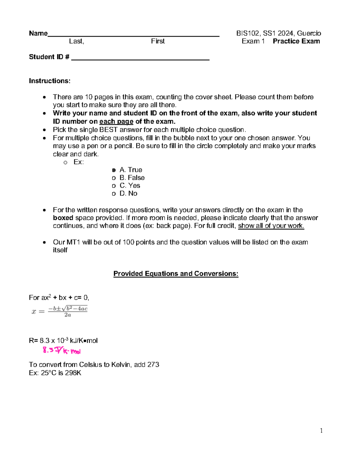 BIS 102 Midterm 1 Practice Exam Study Guide SS1 2024 - Studocu