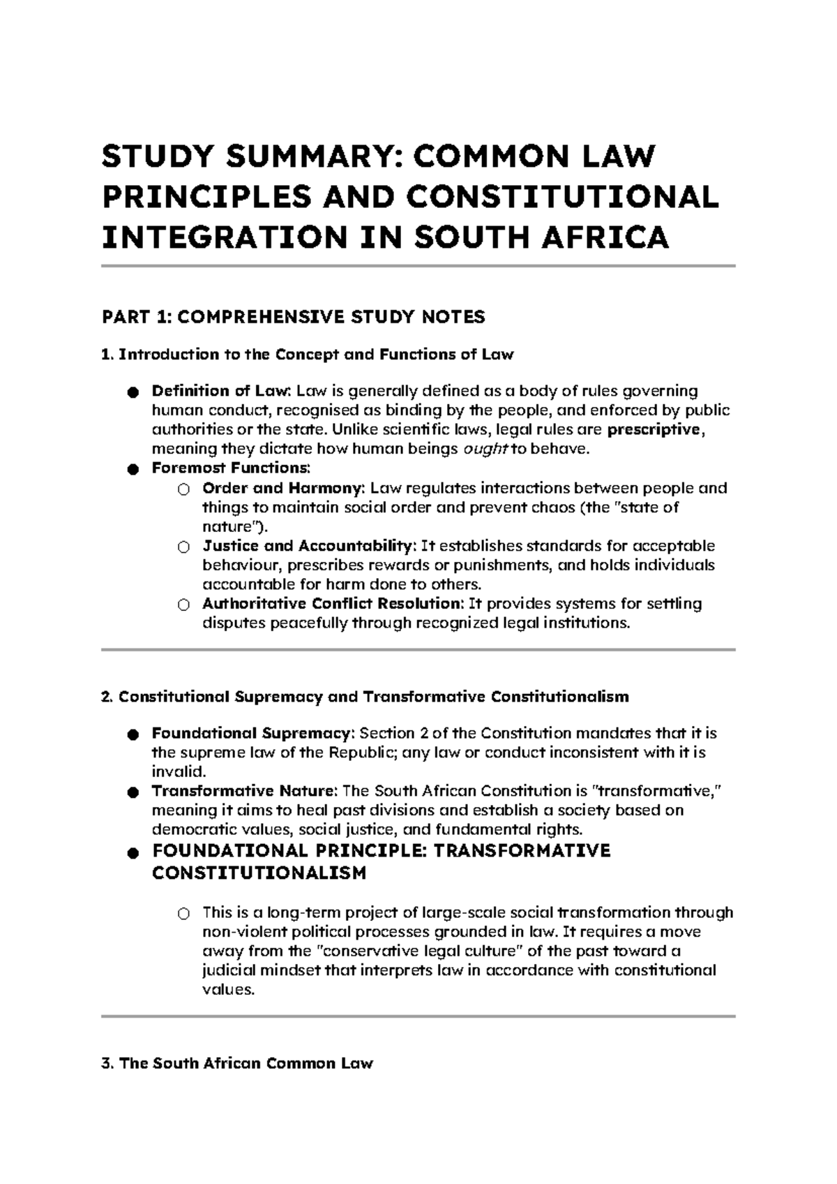 Exam Summaries - Unit 12: Common Law & Constitutional Integration in SA ...