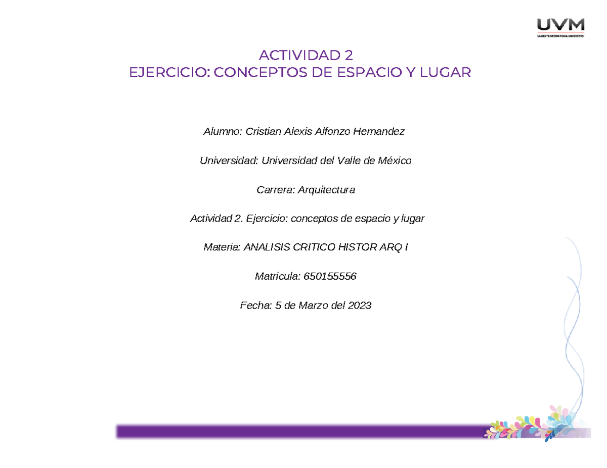 A2 CAAH - Actividad 2: Conceptos de Espacio y Lugar en Arquitectura ...