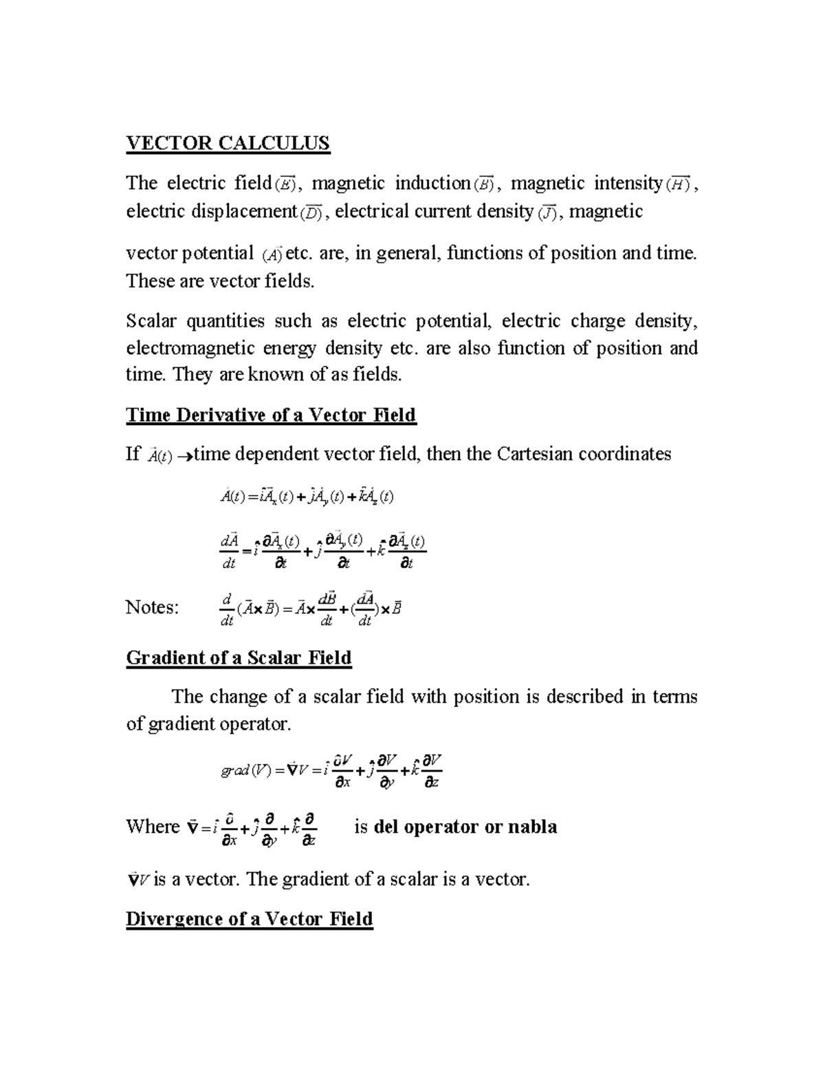 VECTOR CALCULUS: Understanding Electric and Magnetic Fields in Unit 1 - Studocu