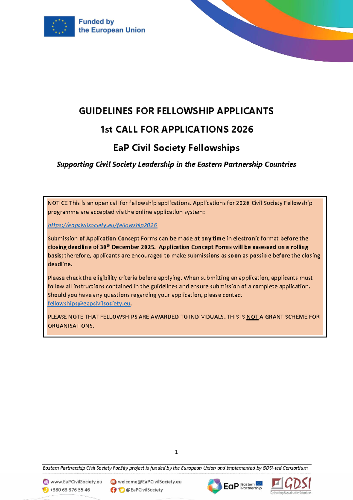 Fellowship Application Guidelines 2026: 1st Call for EaP Civil Society ...
