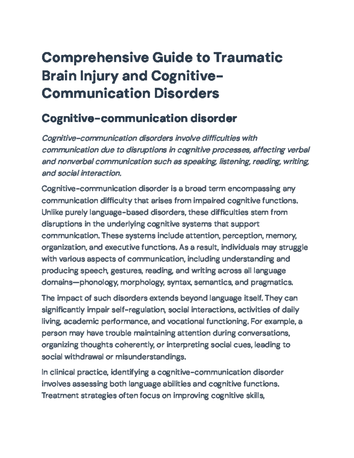 Comprehensive Guide to TBI and Cognitive-Communication Disorders (TBI ...