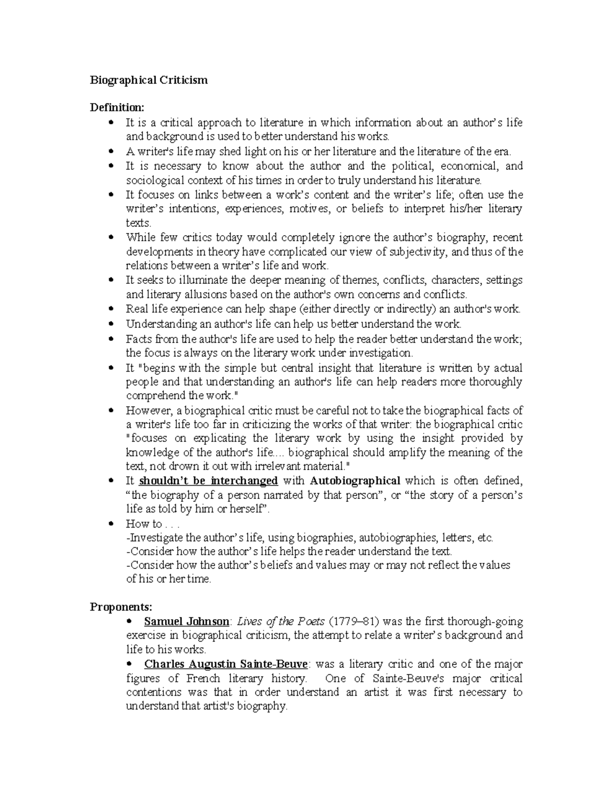 Biographical criticism - Biographical Criticism Definition: - It is a ...