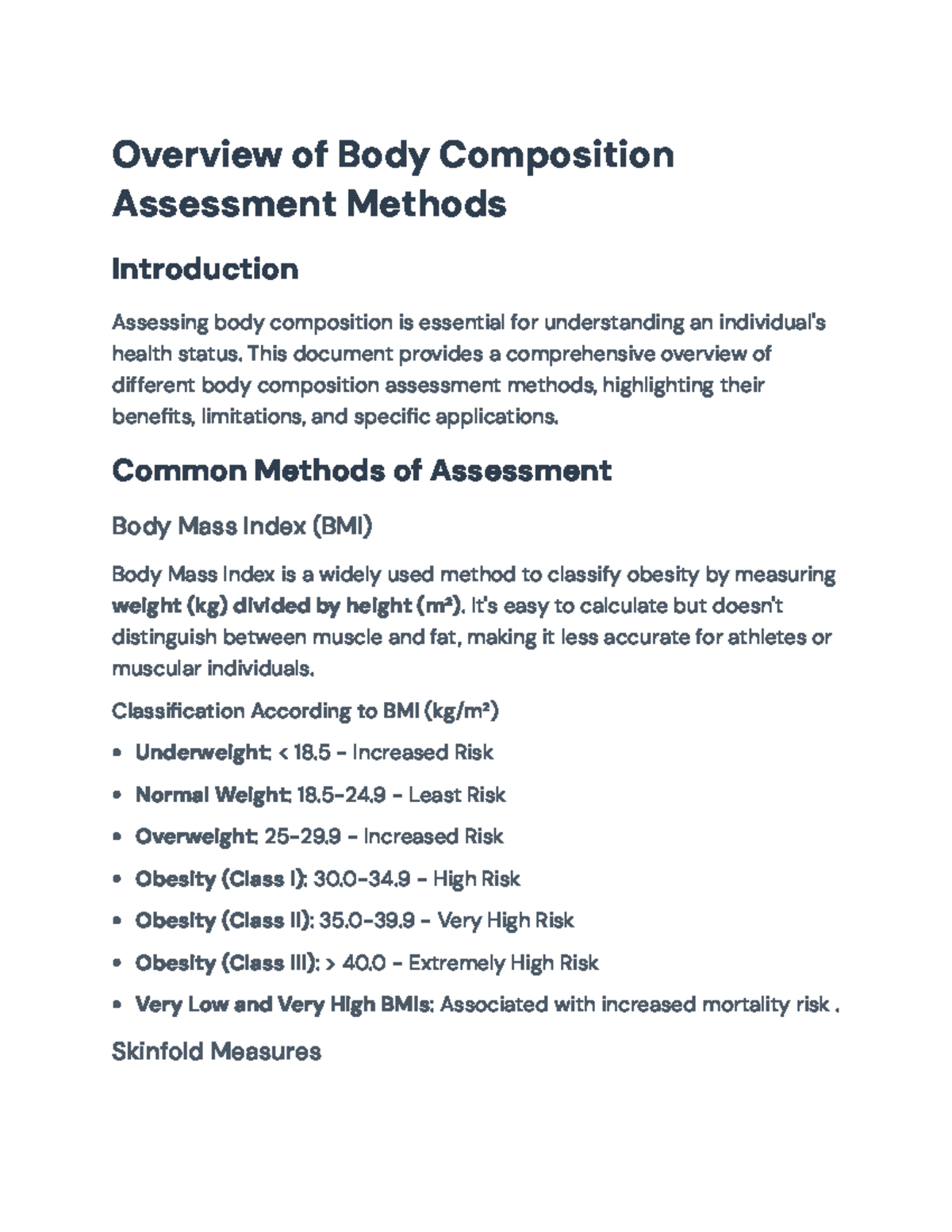 Body Composition Assessment Methods: Overview and Evaluation - Overview ...