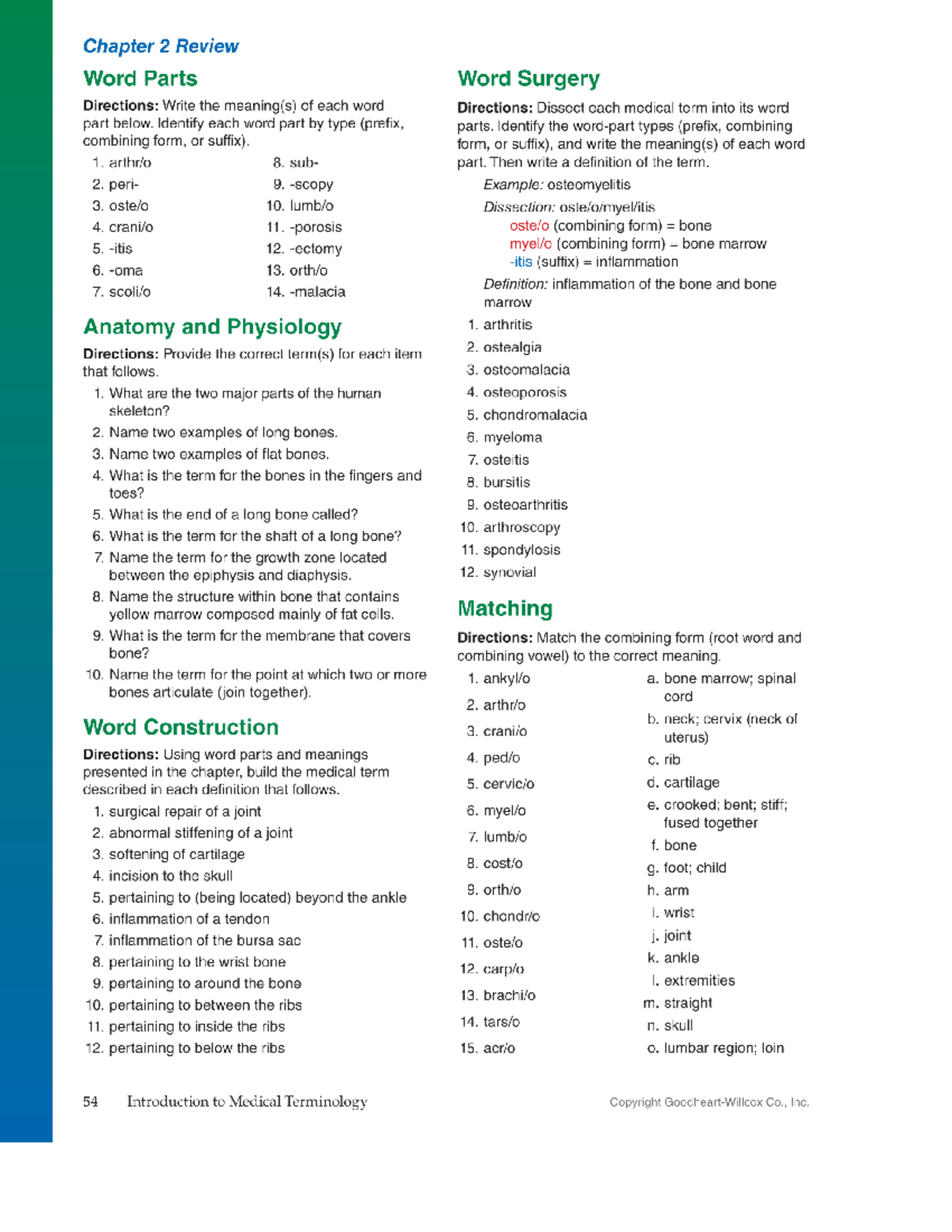 Med Term Chapter 2 Review: Word Parts & Definitions - Studocu