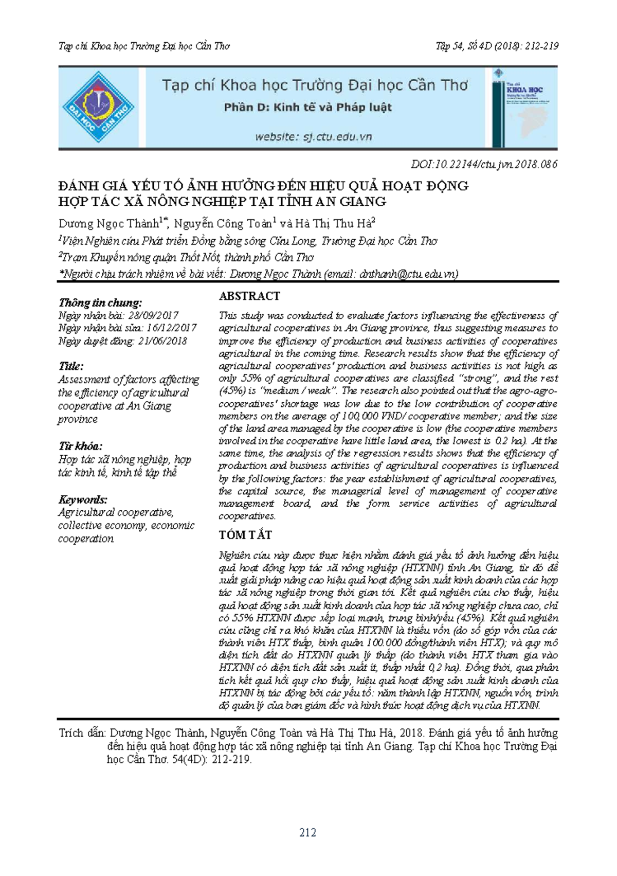 Đánh giá hiệu quả hợp tác xã nông nghiệp tại An Giang - 06-KTXH - Studocu