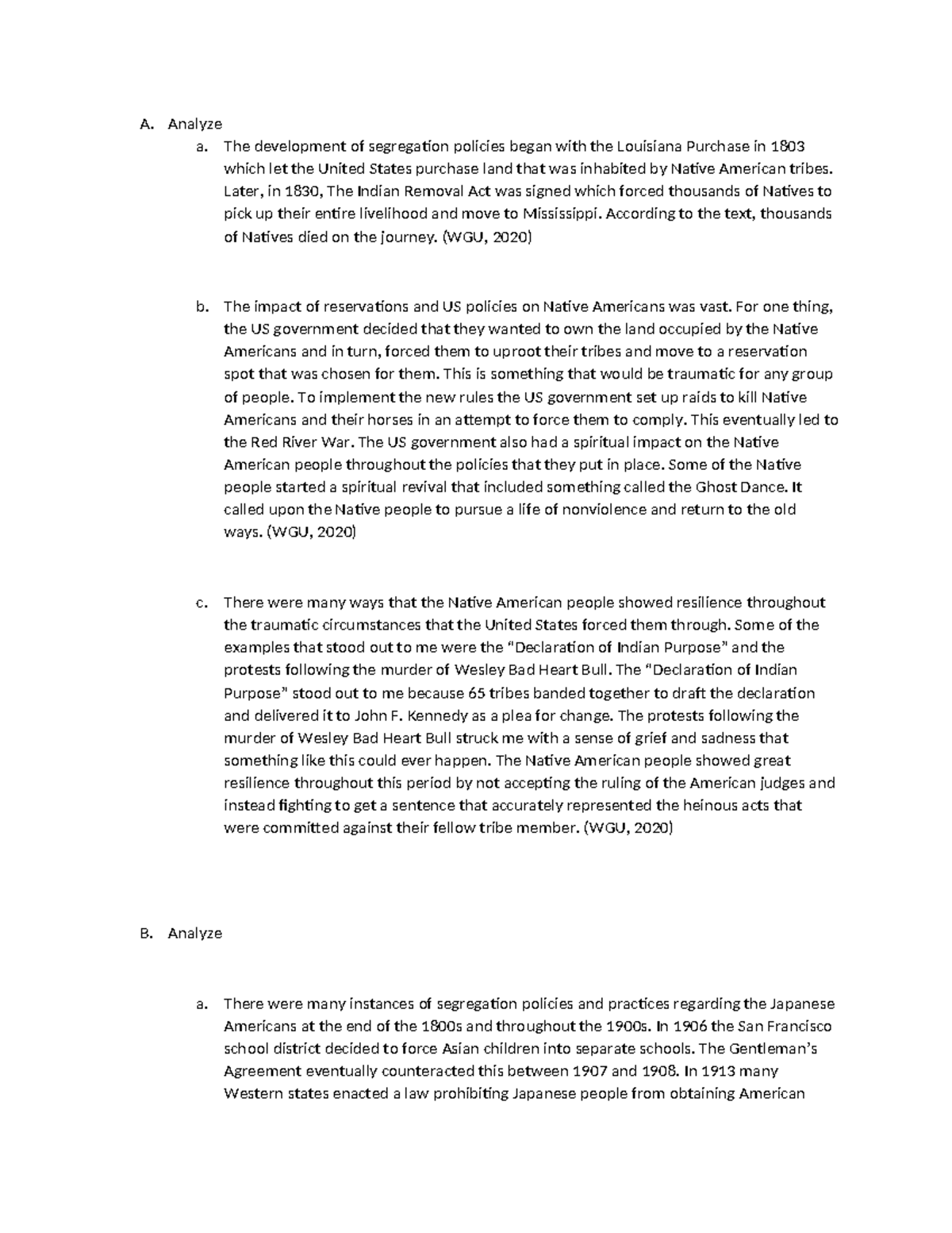 D267 Task 3 - Analysis of Segregation Policies on Native & Japanese Americans - Studocu