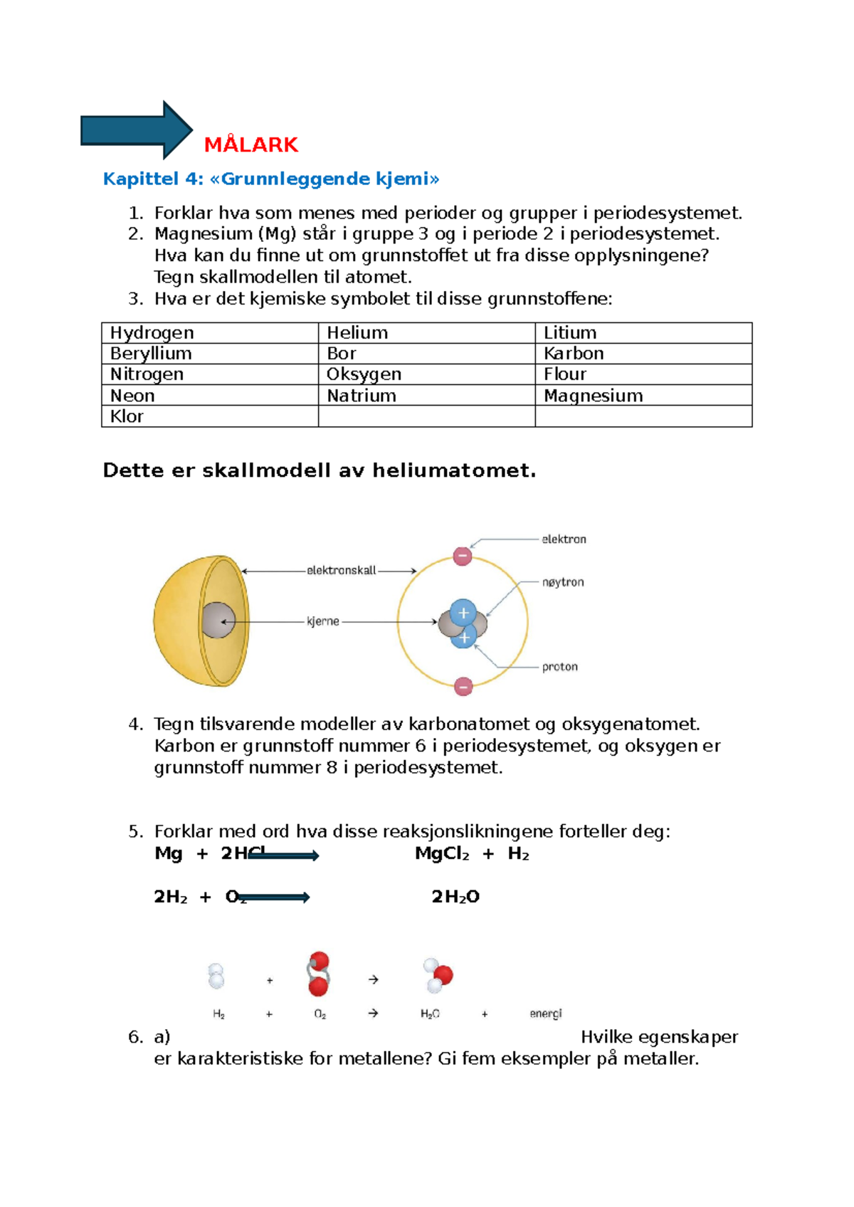 Kjemi Kapittel 4: Grunnleggende Kjemi & Reaksjoner (KJE101) - MÅLARK Kapittel 4: «Grunnleggende ...