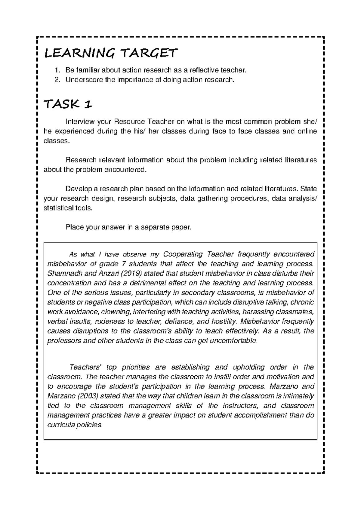 Field Study 2: Exploring Action Research in Teacher-Student Dynamics ...