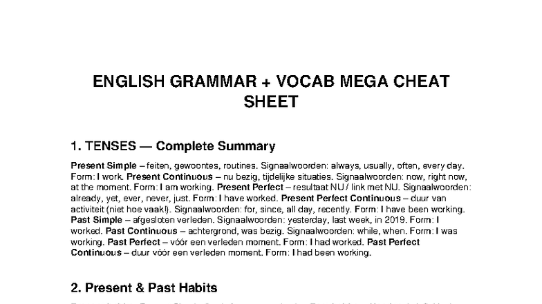 ENGLISH GRAMMAR & VOCAB MEGA CHEAT SHEET (ALL IN ONE) - Studeersnel