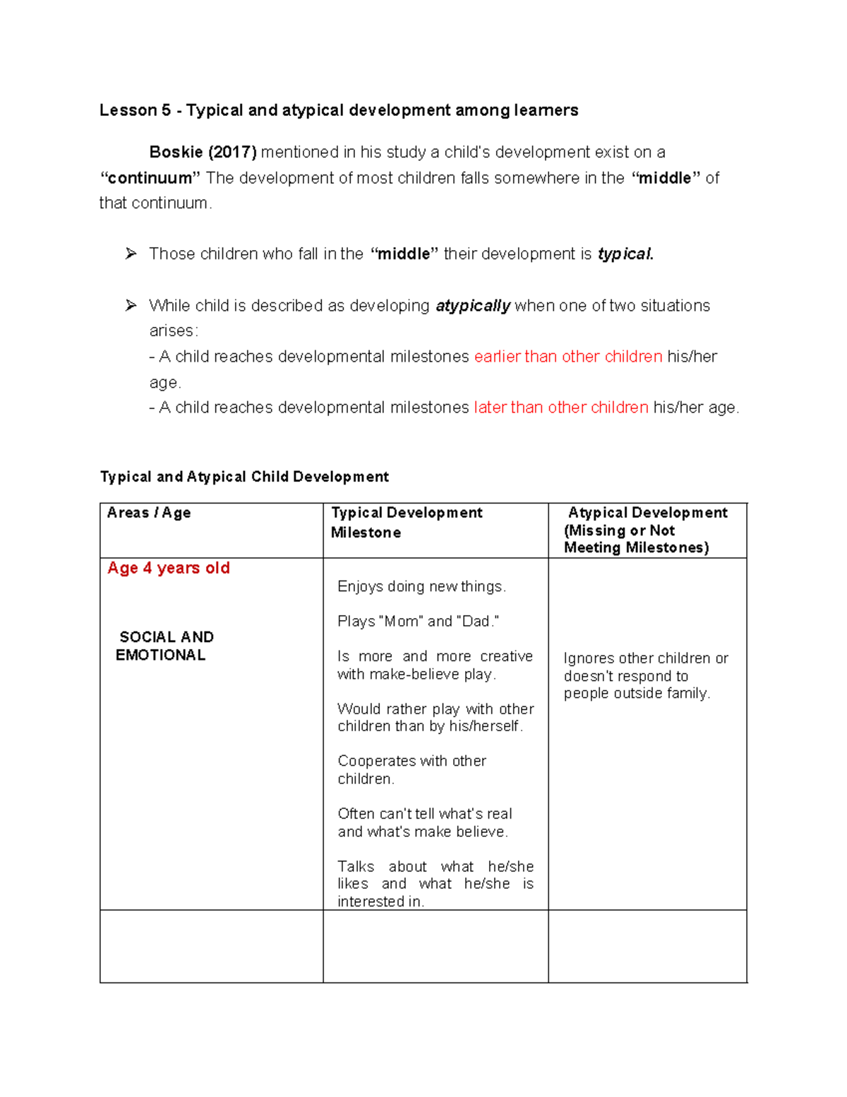 Lesson 5 - Typical vs Atypical Child Development Overview - Studocu