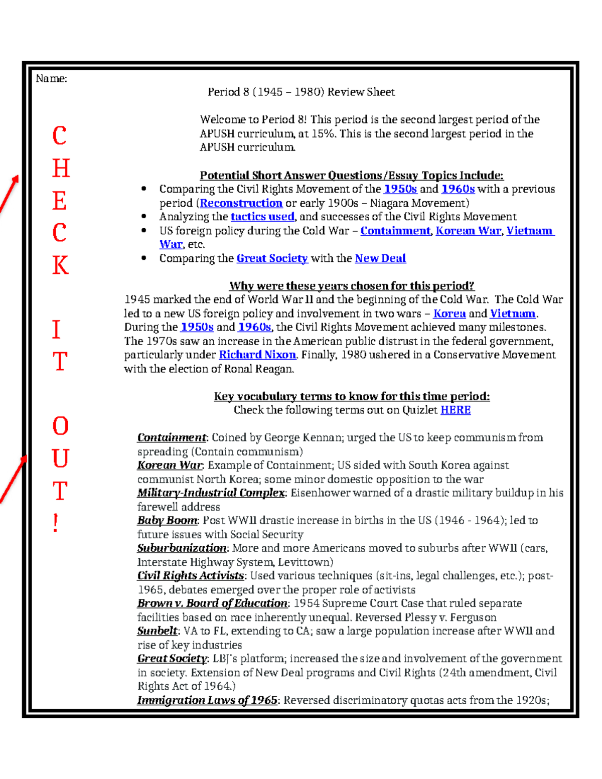 APUSH Period 8 (1945-1980) Comprehensive Review Sheet - Studocu