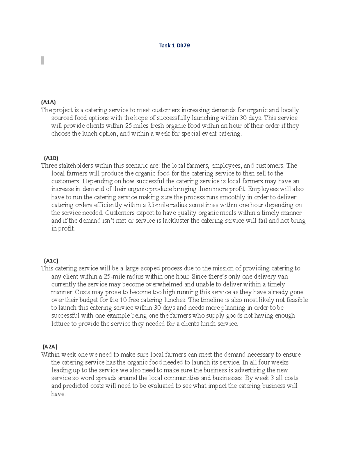 D079 Task 1 Catering Service Launch Analysis and Recommendations - Studocu