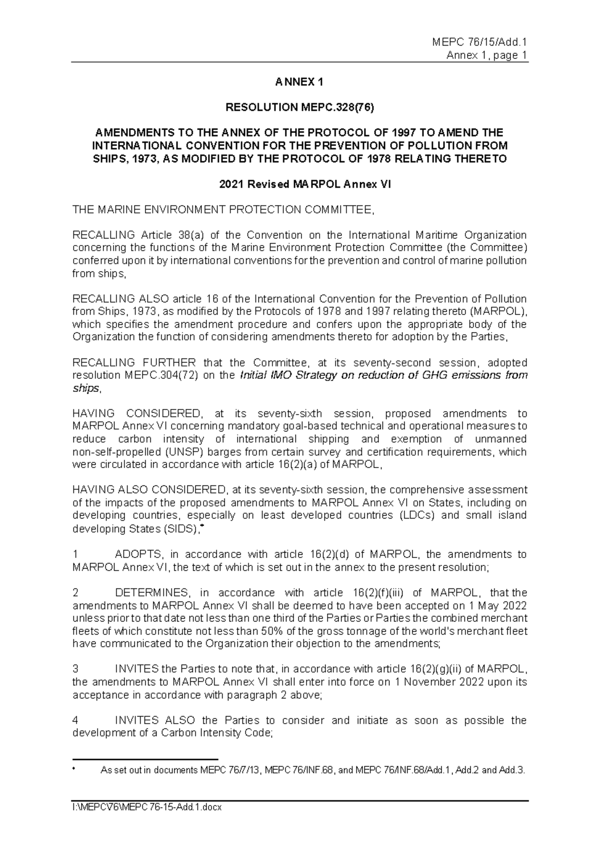 MEPC 328(76) Amendments to MARPOL Annex VI: EEXI Regulations - Studocu