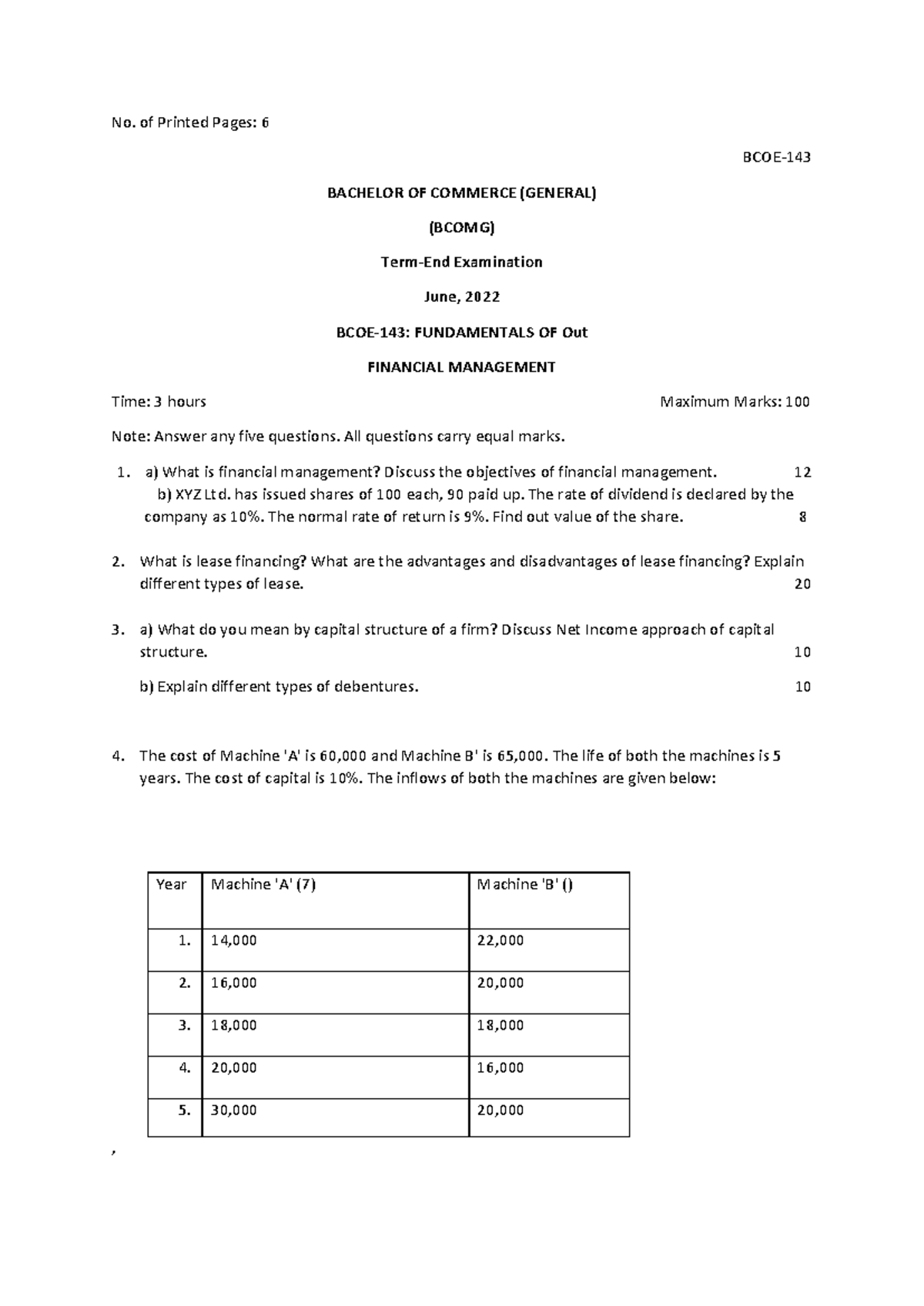BCOE-143: June 2022 QP for Financial Management Fundamentals - Studocu