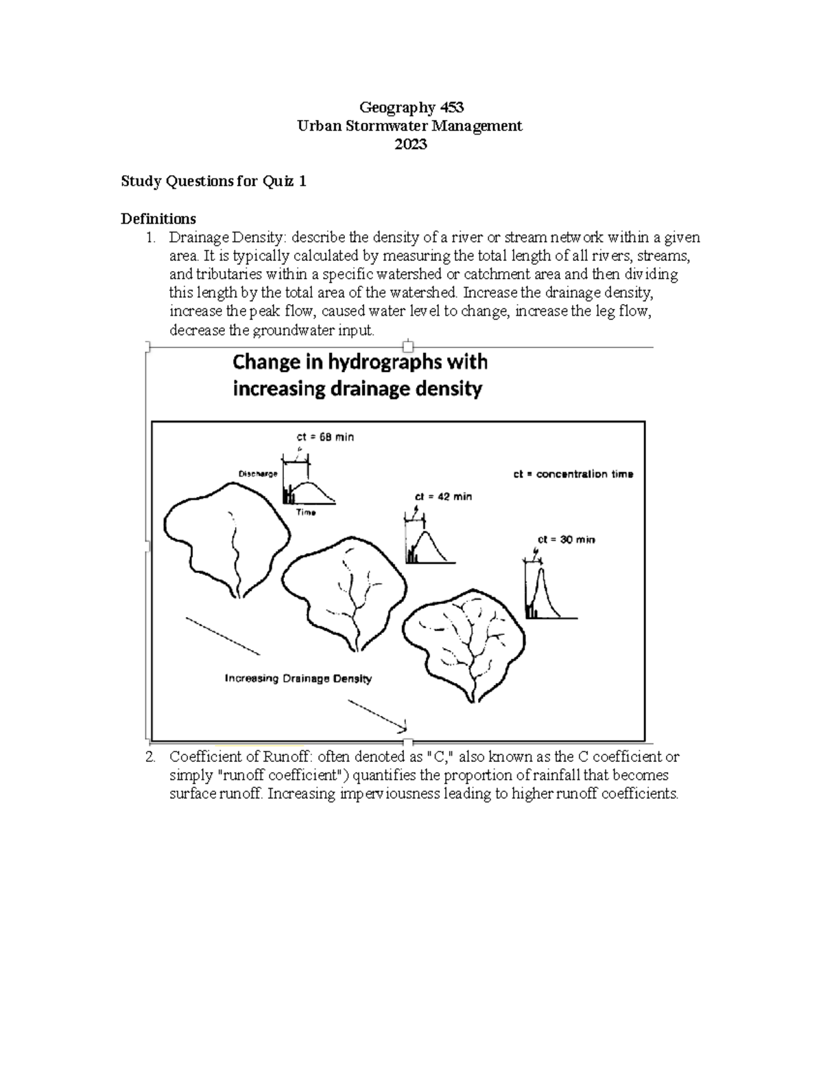 Geog 453 - Urban Stormwater Management Study Guide for Quiz 1 2023 ...