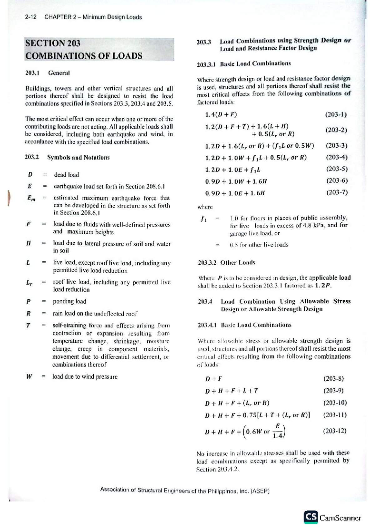 CS CHAPTER 2 Minimum Design Loads: Sections 203 to 207 Overview - Studocu