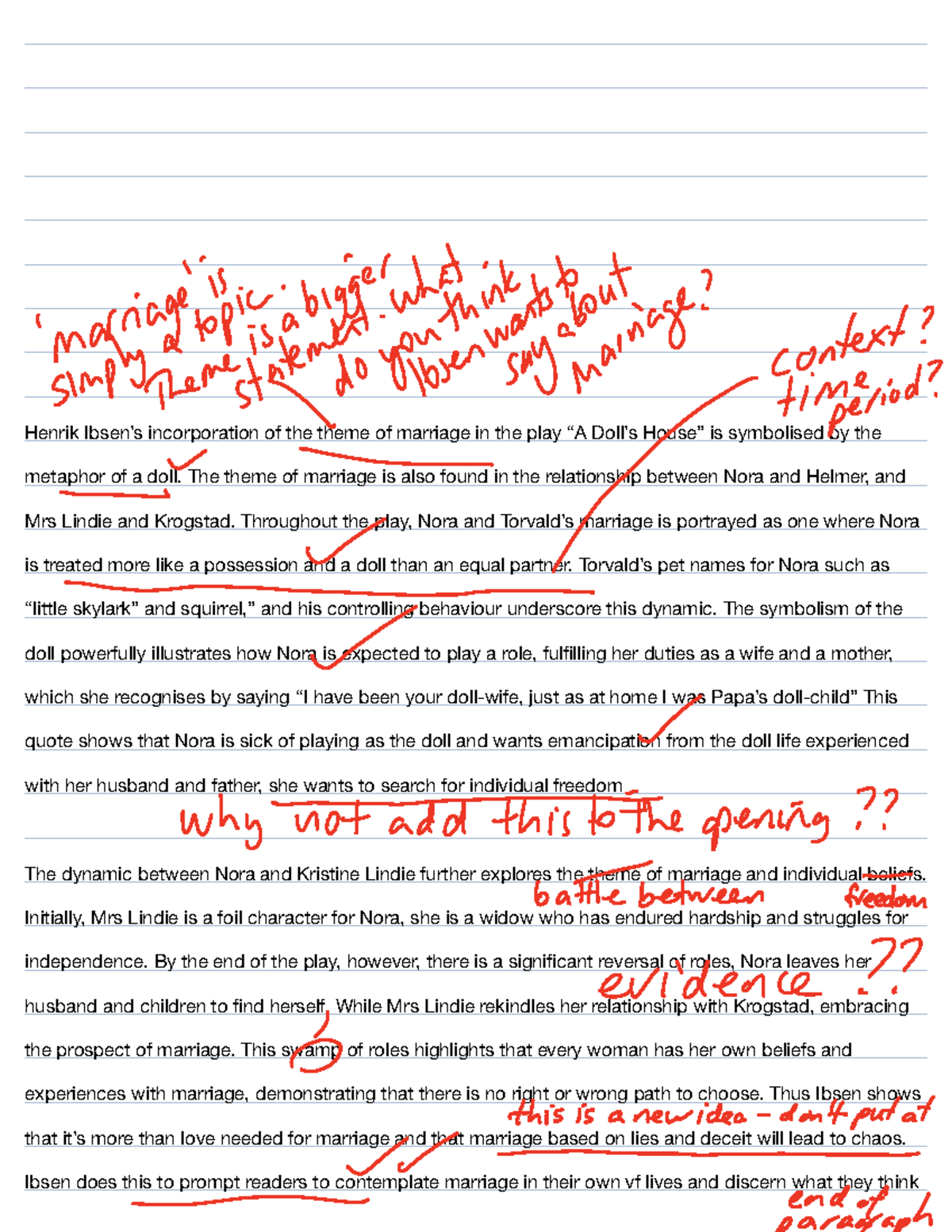 Note 29 May 2024 - Practice essay with feedback on A Dolls House ...