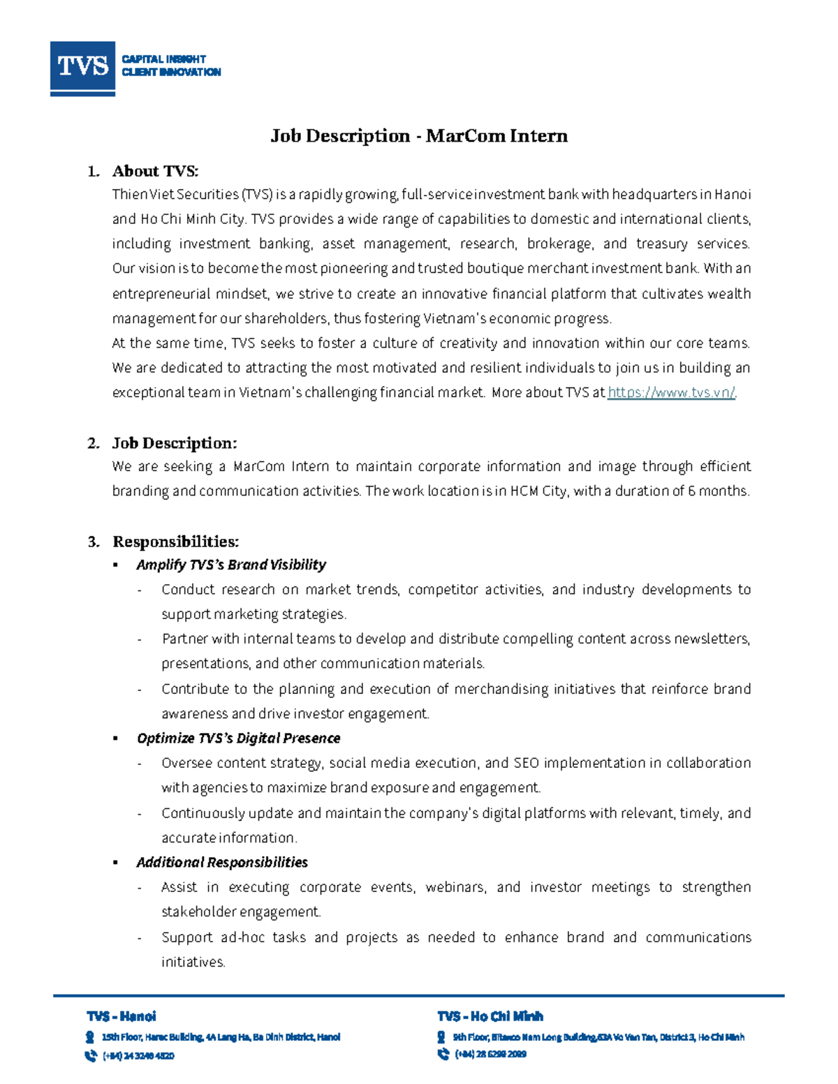 TVS - Mar Com JD Intern 2025 - Job Description - MarCom Intern 1. About ...
