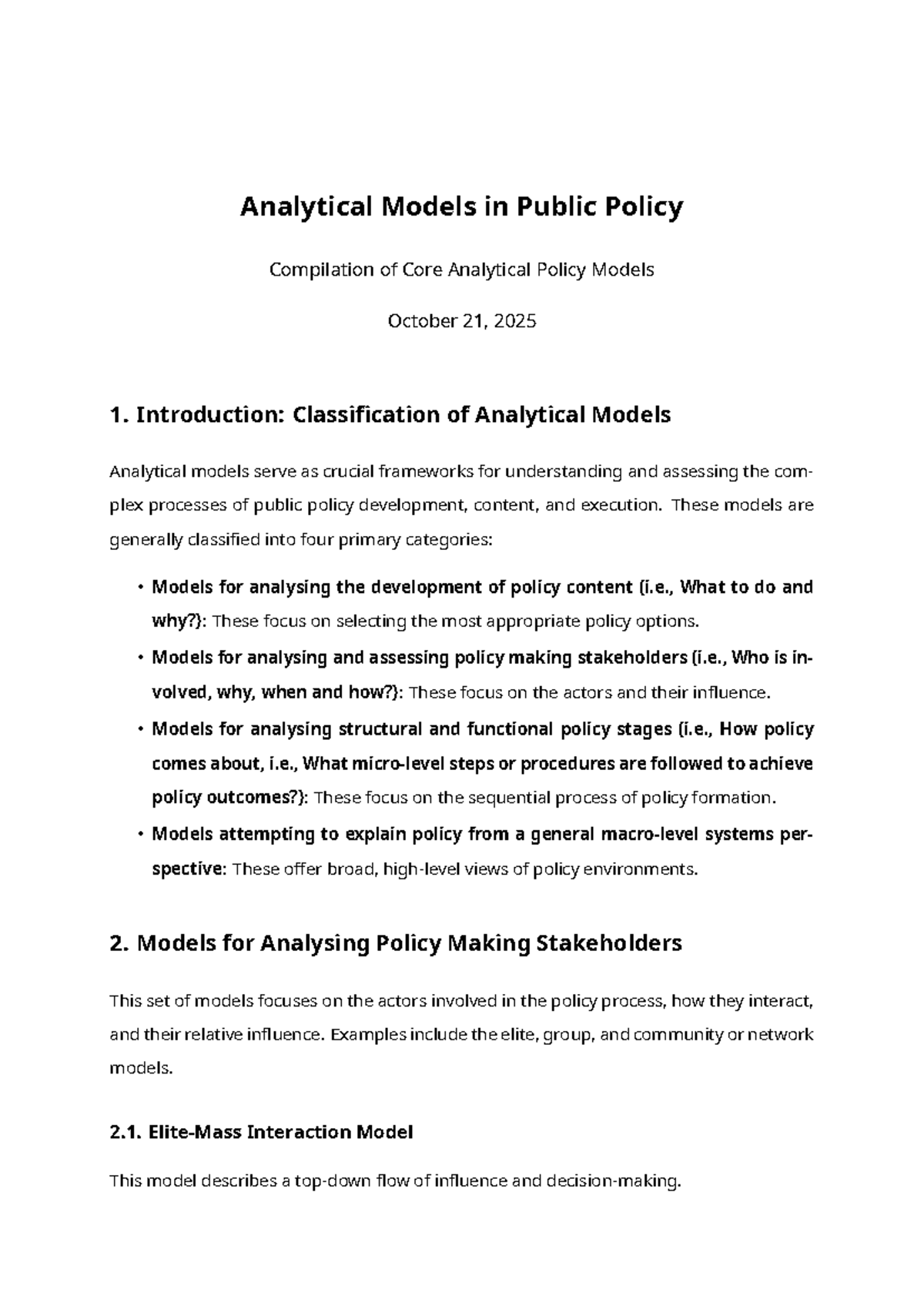 Analytical Models in Public Policy: Core Frameworks Overview - Studocu