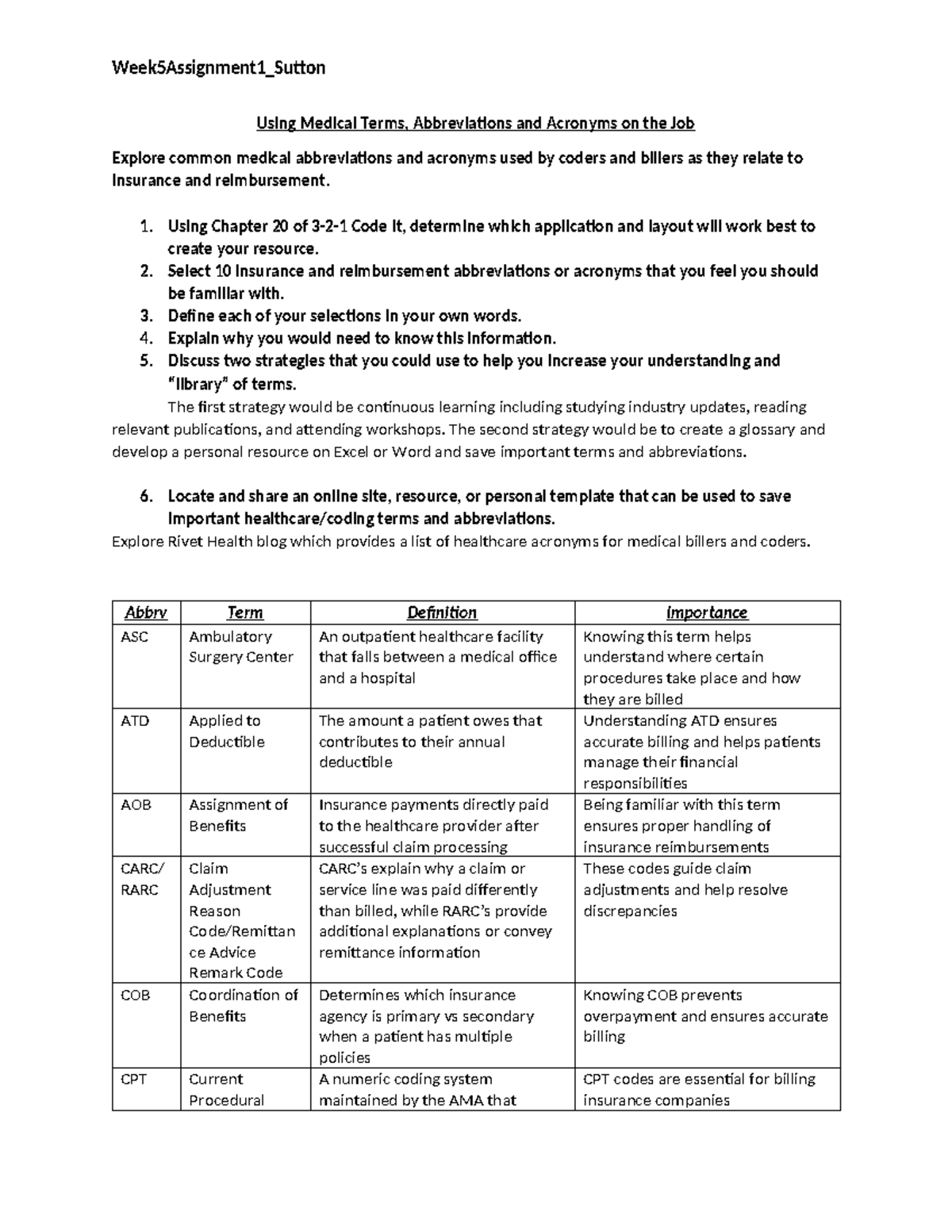W5 Assignment 1: Key Medical Abbreviations for Coders and Billers - Studocu