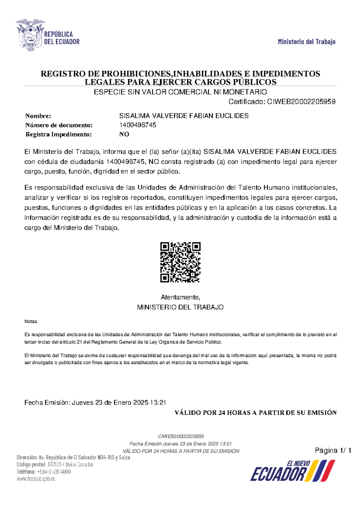 Certificado de Impedimentos Legales para Cargos Públicos - Studocu