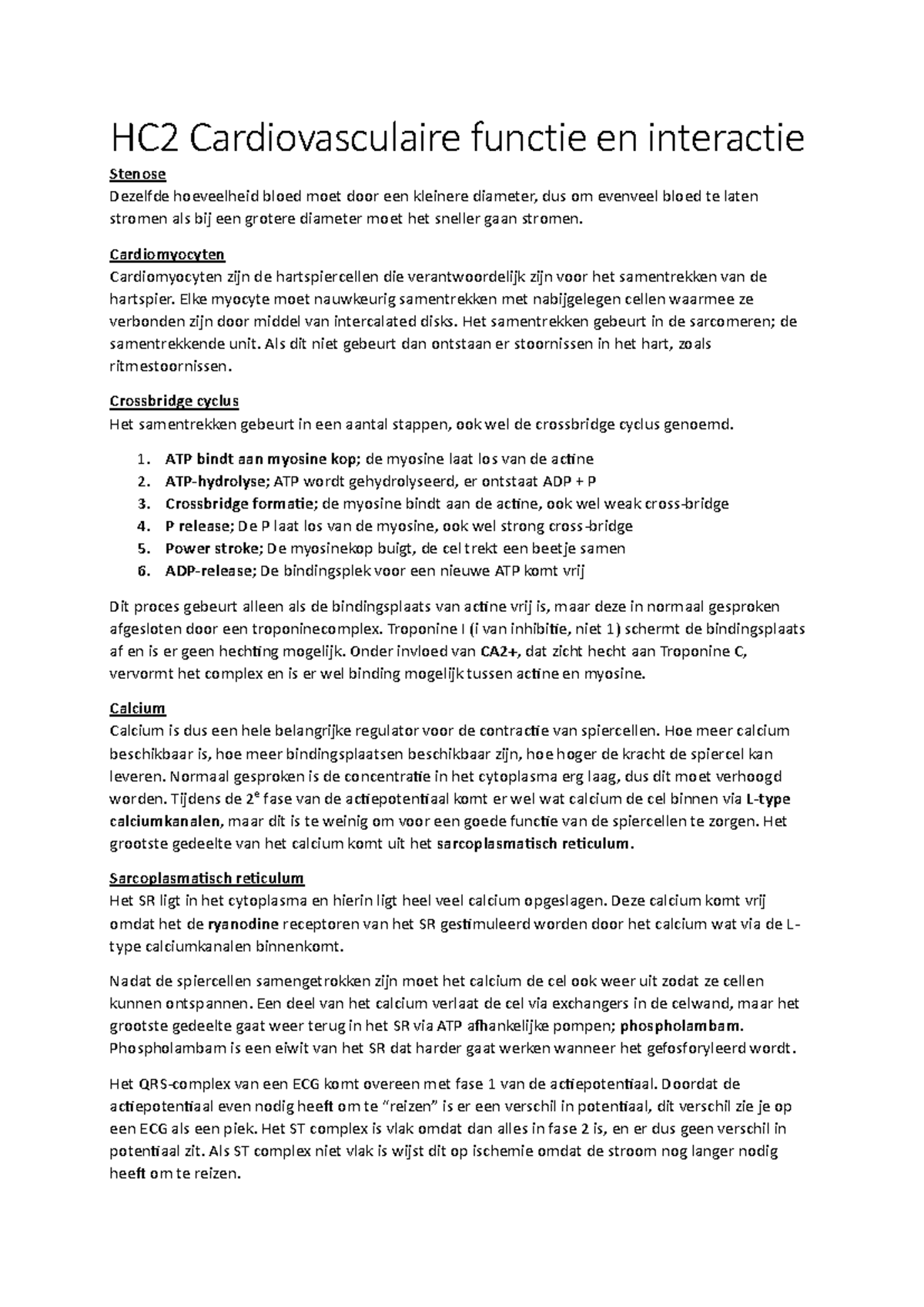 HC2 Cardiovasculaire Functie en Interactie - Aantekeningen en Inzichten ...