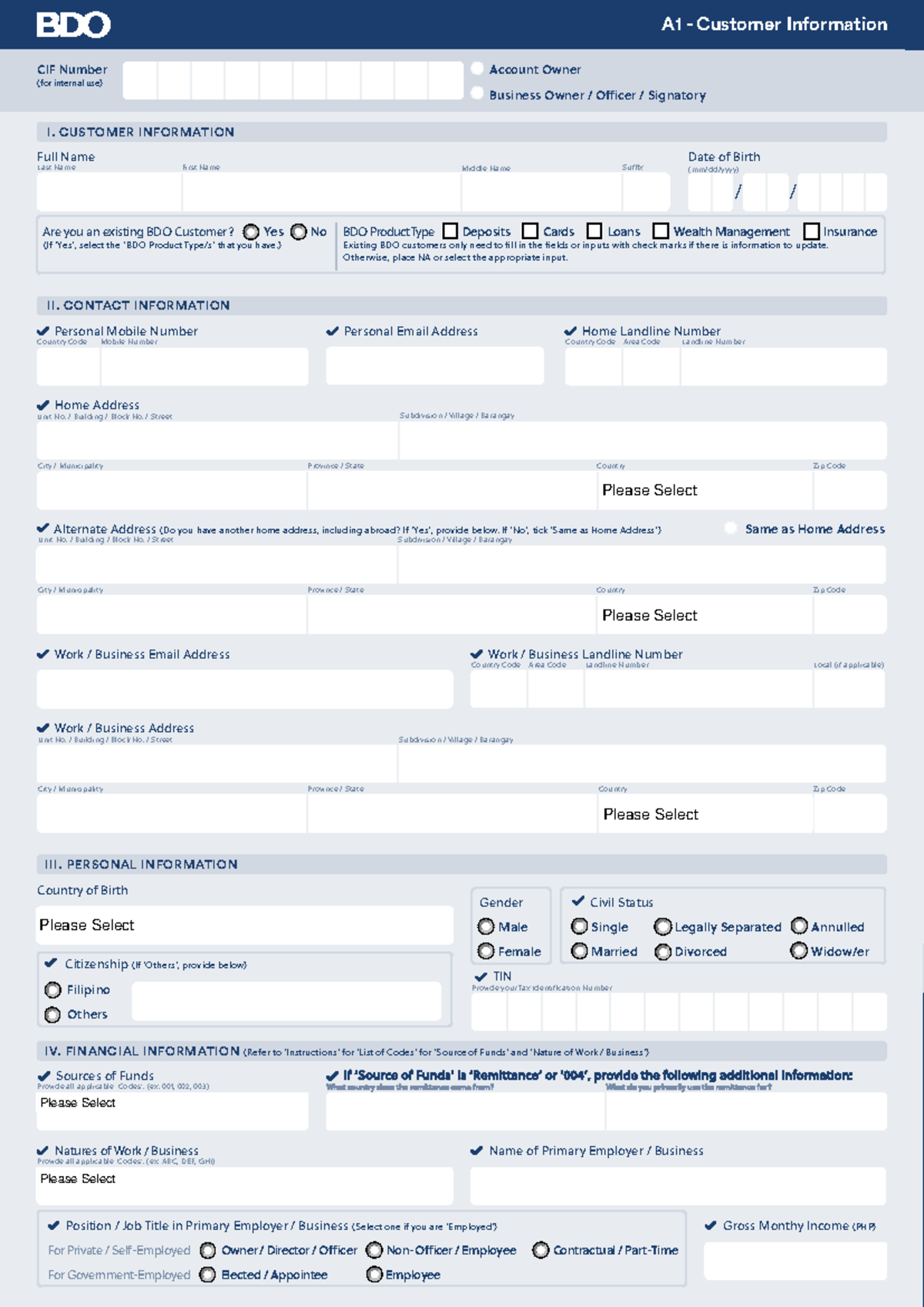 BDO Consolidated Application Form Instructions and Customer Info Guide ...