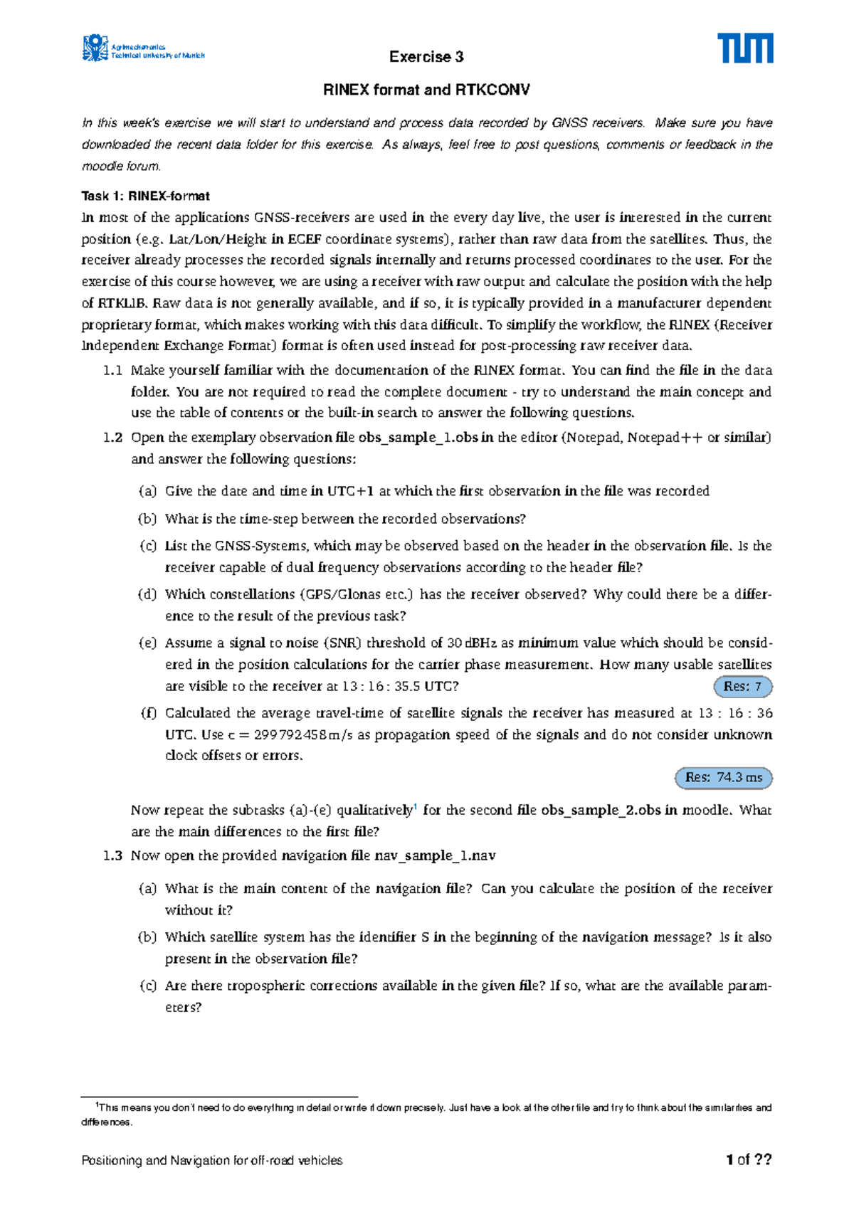 Exercise 3: RINEX Format & RTKCONV - Agrimechatronics TUM - Studocu