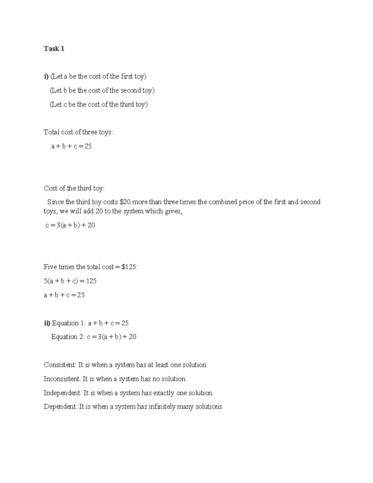 MATH 1201 Assignment: Unit 8 - Toy Cost Problem Solutions - Studocu