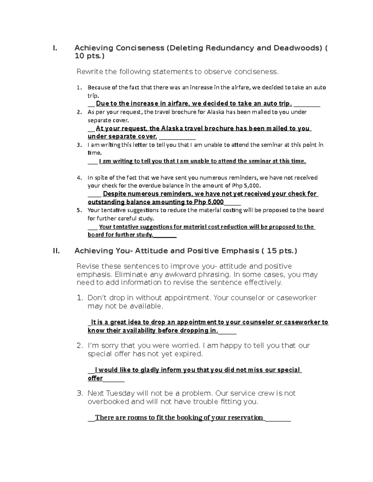 Quiz on Conciseness, You-Attitude, and Positive Emphasis Techniques ...