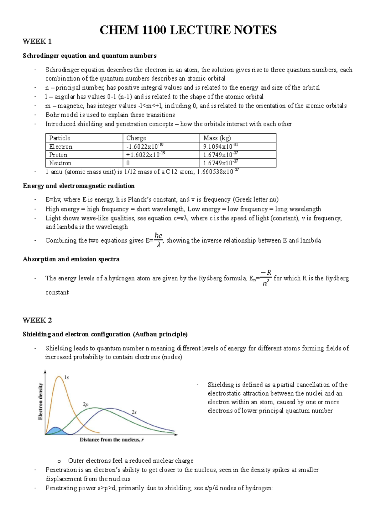 CHEM 1100 LECTURE NOTES: Quantum Mechanics & Electron Configurations ...