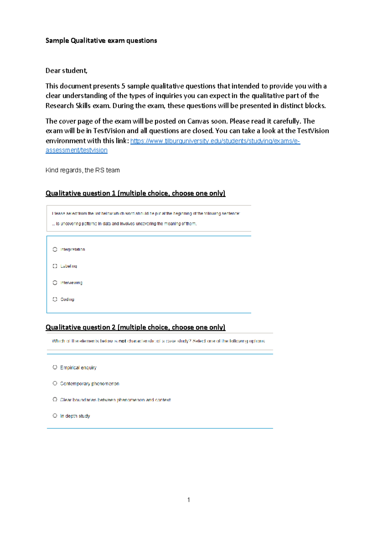 RS 101: Sample Qualitative Exam Questions for Research Skills - Studeersnel