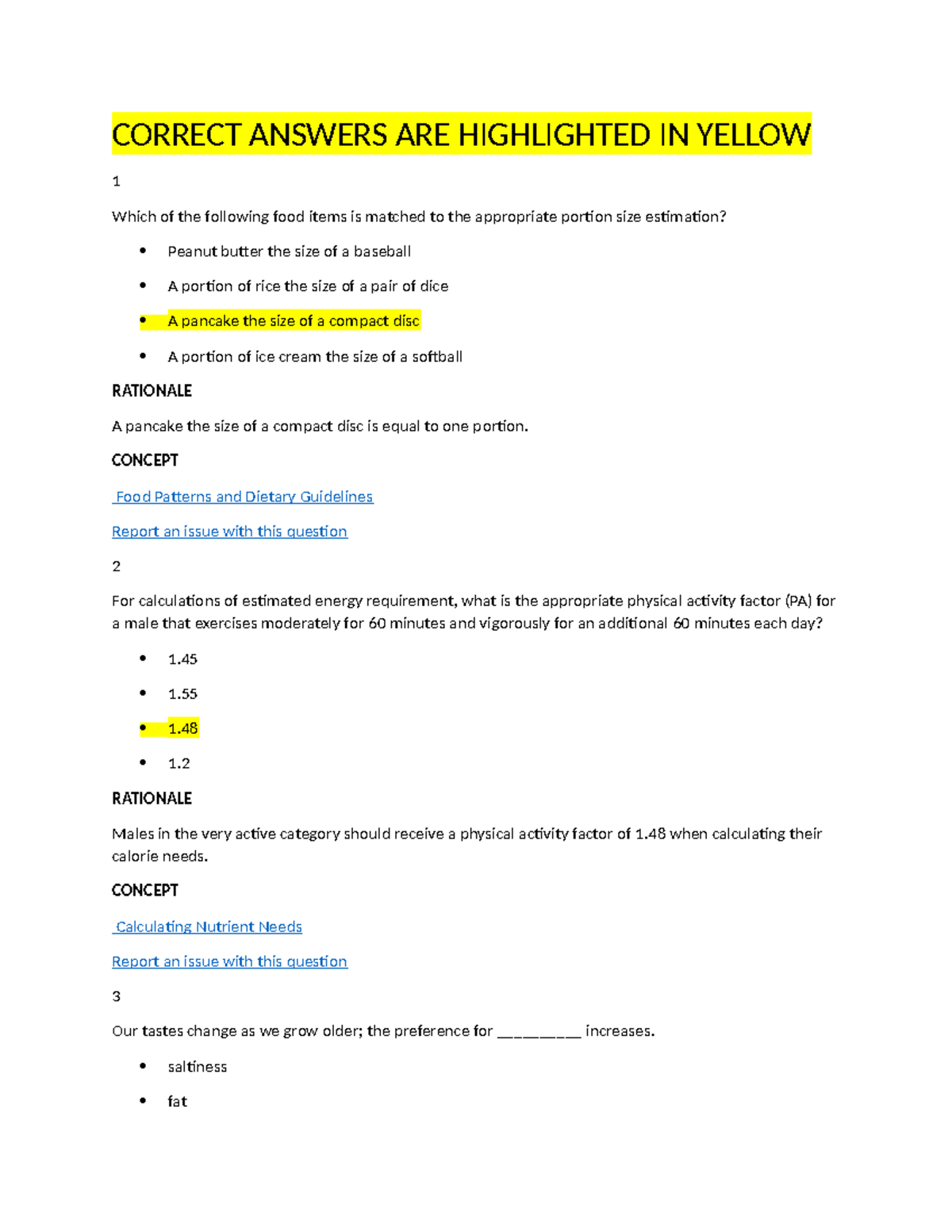 Introduction to Nutrition Unit 1: Milestone 1 Quiz Answers - Studocu