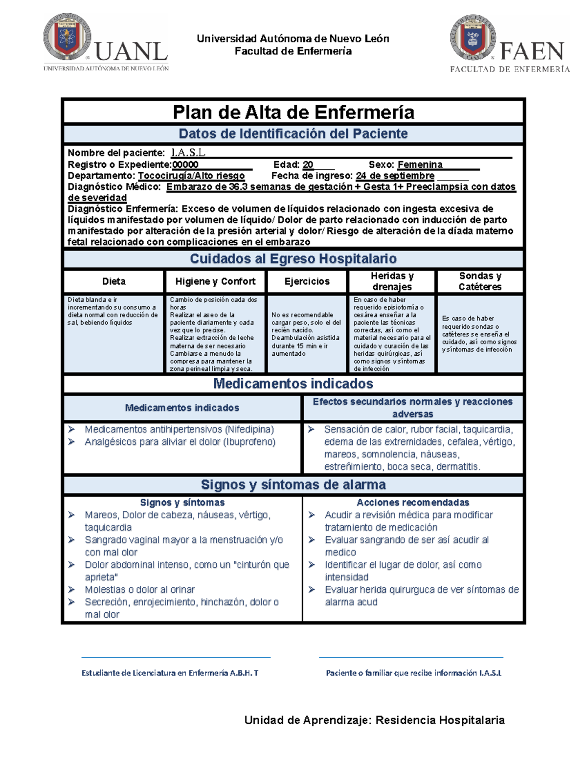 Plan de Alta de Enfermería para Paciente I.A.S - Universidad UANL - Studocu