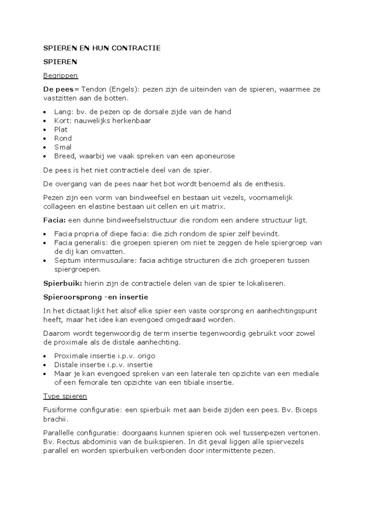 Spieren EN HUN Contractie - SPIEREN EN HUN CONTRACTIE SPIEREN Begrippen ...