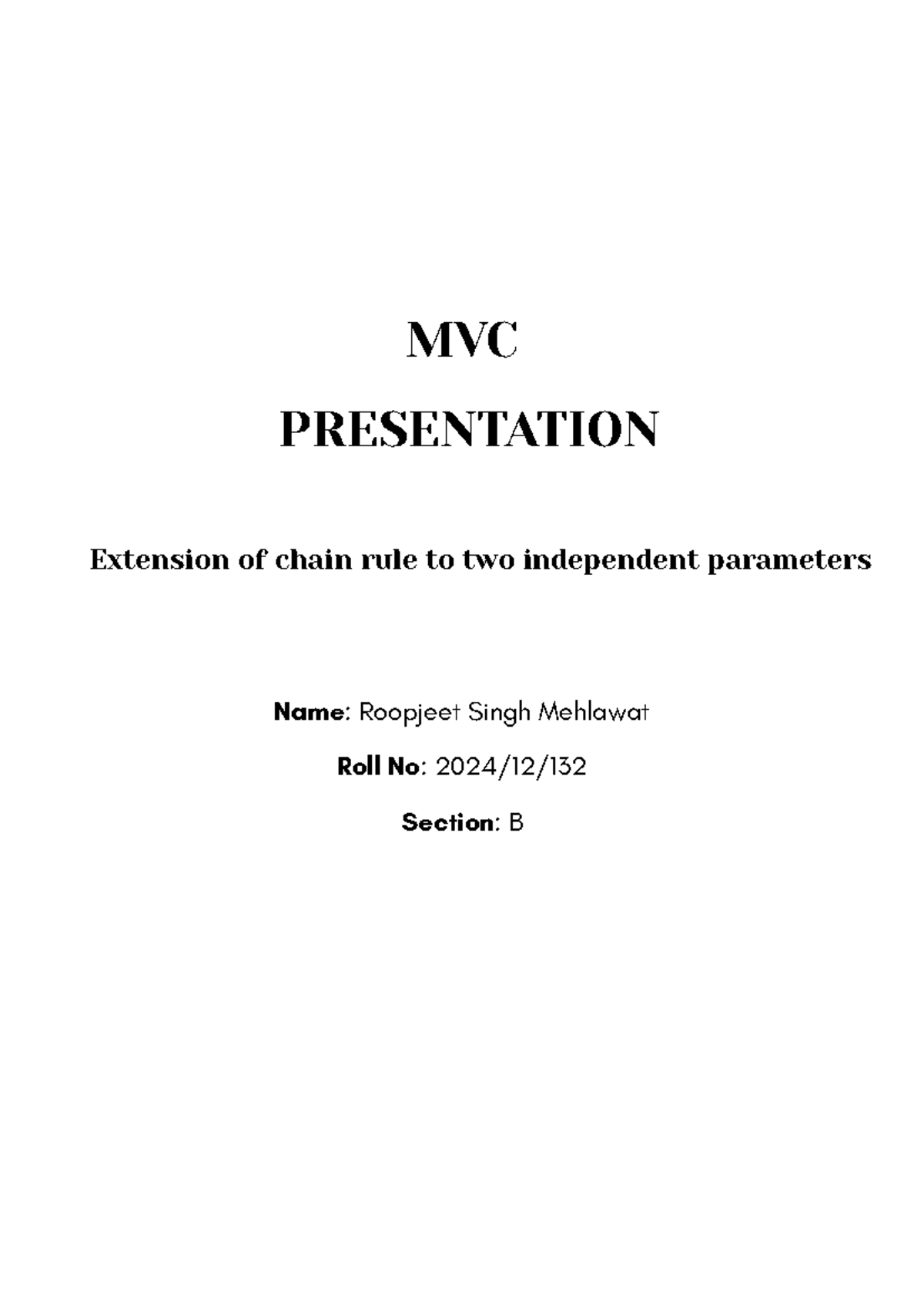 MVC Presentation: Extending the Chain Rule to Two Variables - Studocu
