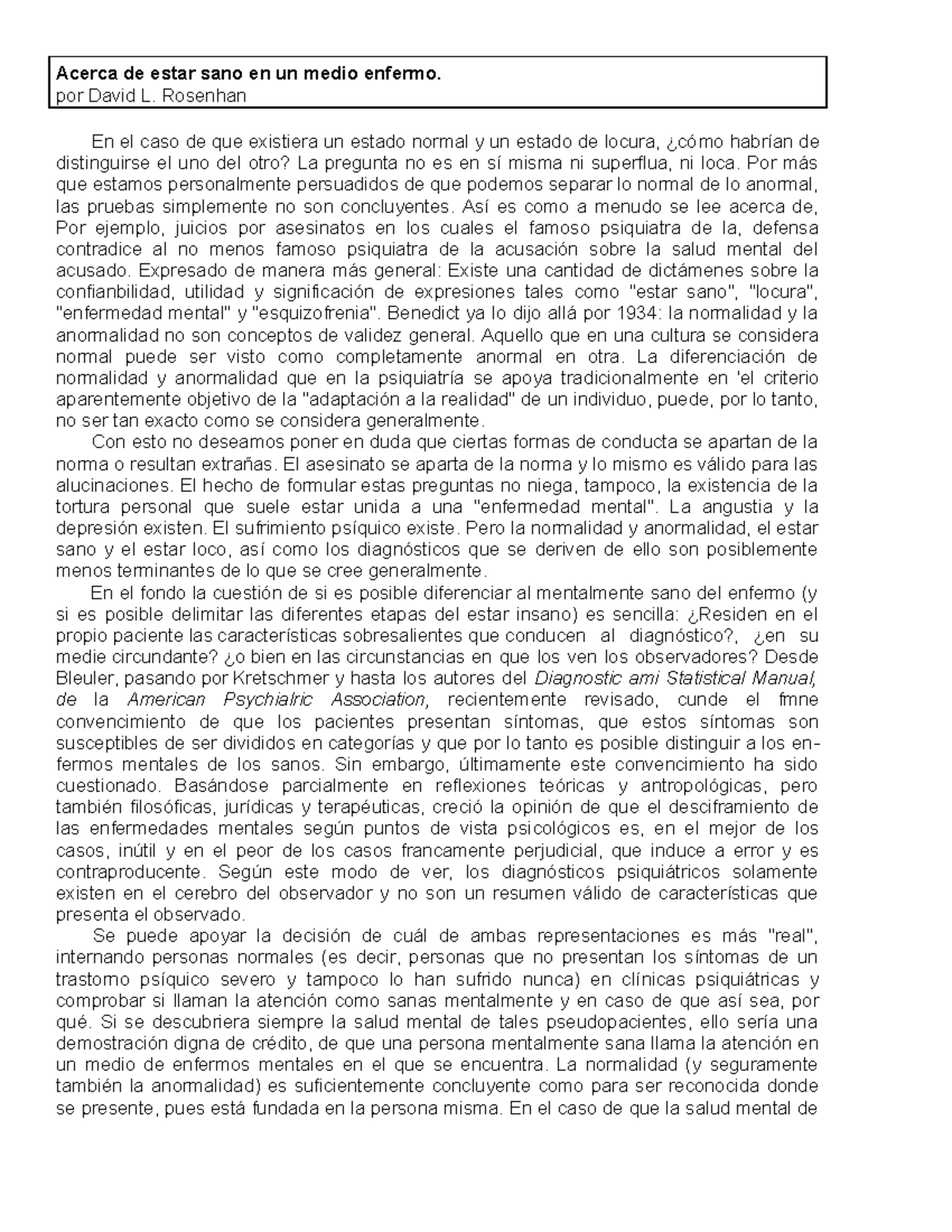 4 - Rosenham - Acerca de estar sano en un medio enfermo - Acerca de ...