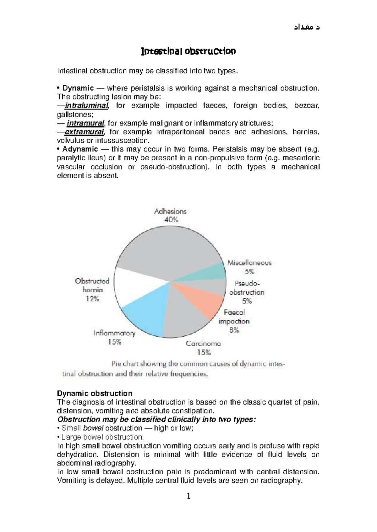 Intestinal Obstruction: Types, Diagnosis, and Management (MED101) - Studocu