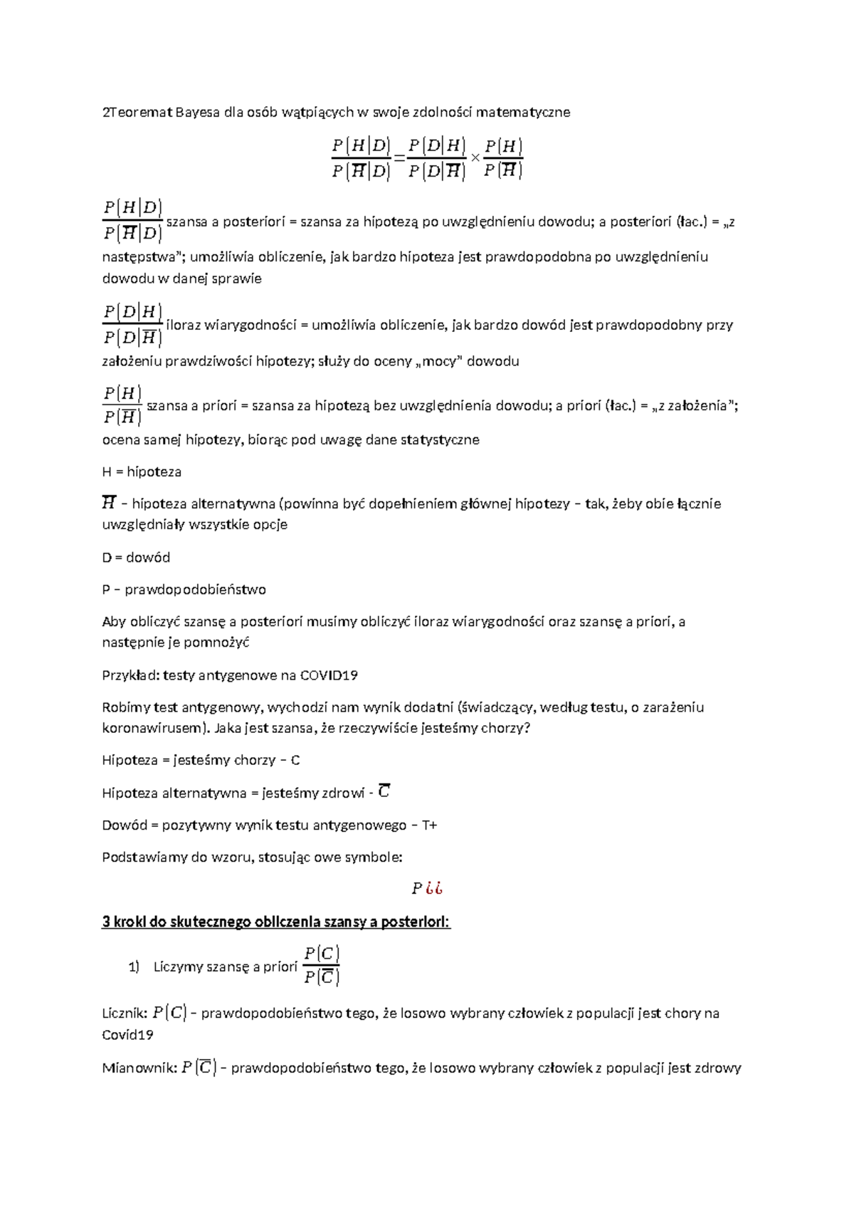 Teoremat Bayesa dla osób wątpiących w zdolności matematyczne - Studocu