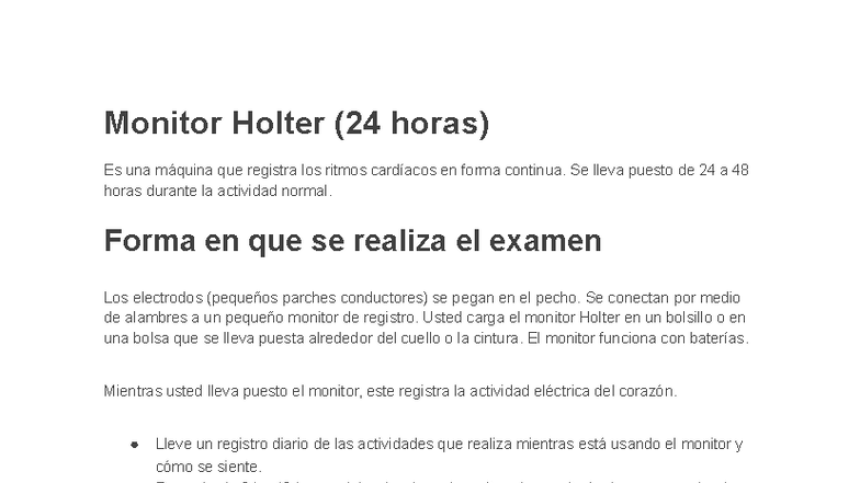Holter 24h: Guía de Uso y Monitoreo del Ritmo Cardíaco - Studocu